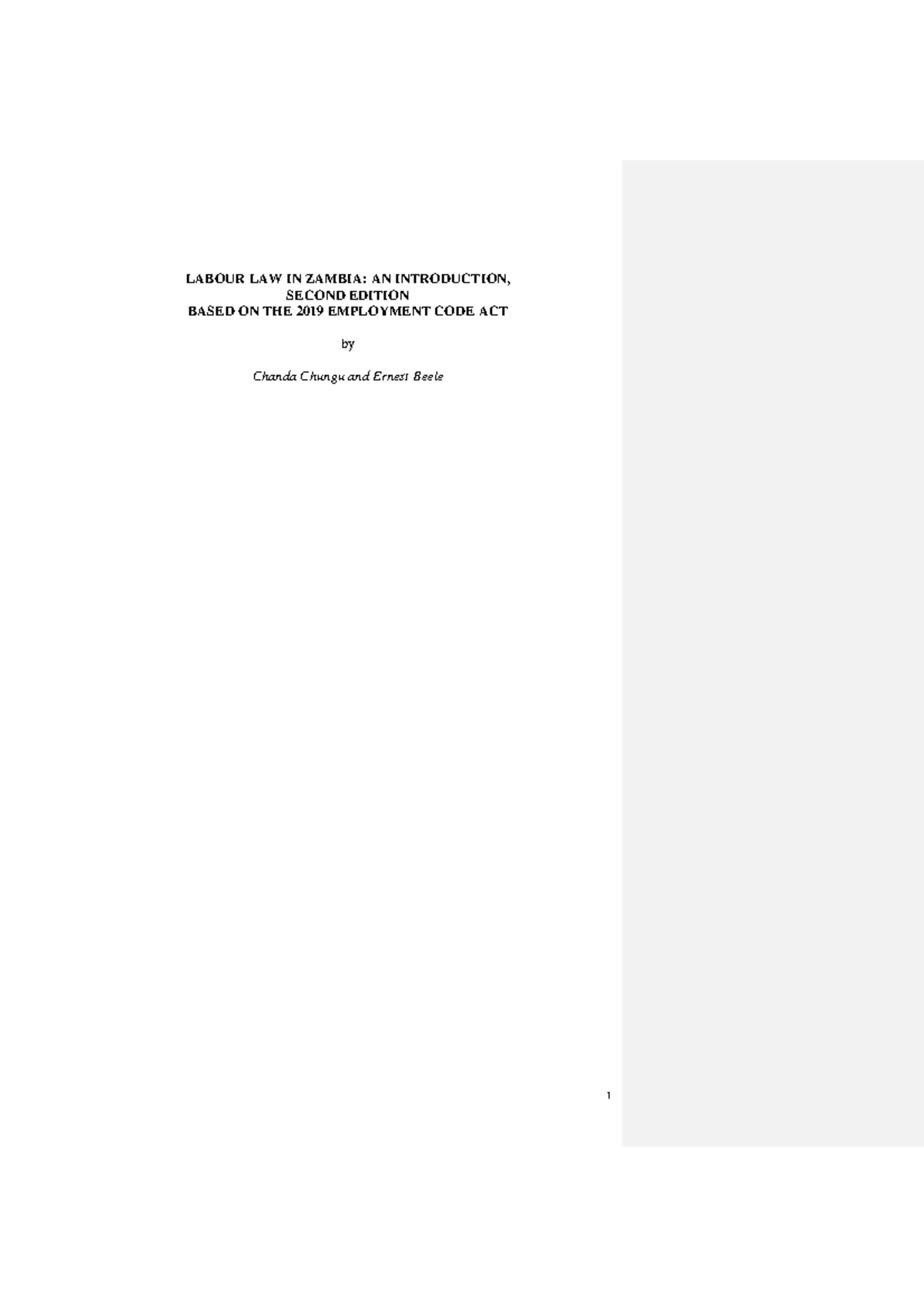 Chungu Beele Labour Law in Zambia (2) - LABOUR LAW IN ZAMBIA: AN ...