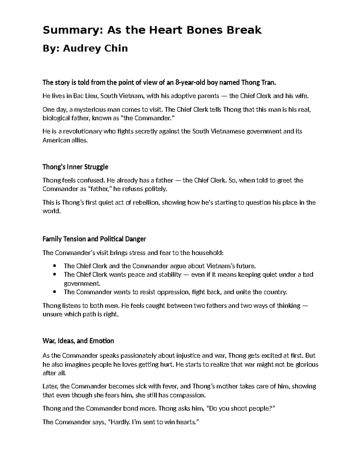 Summary of "As the Heart Bones Break" by Audrey Chin - Studocu