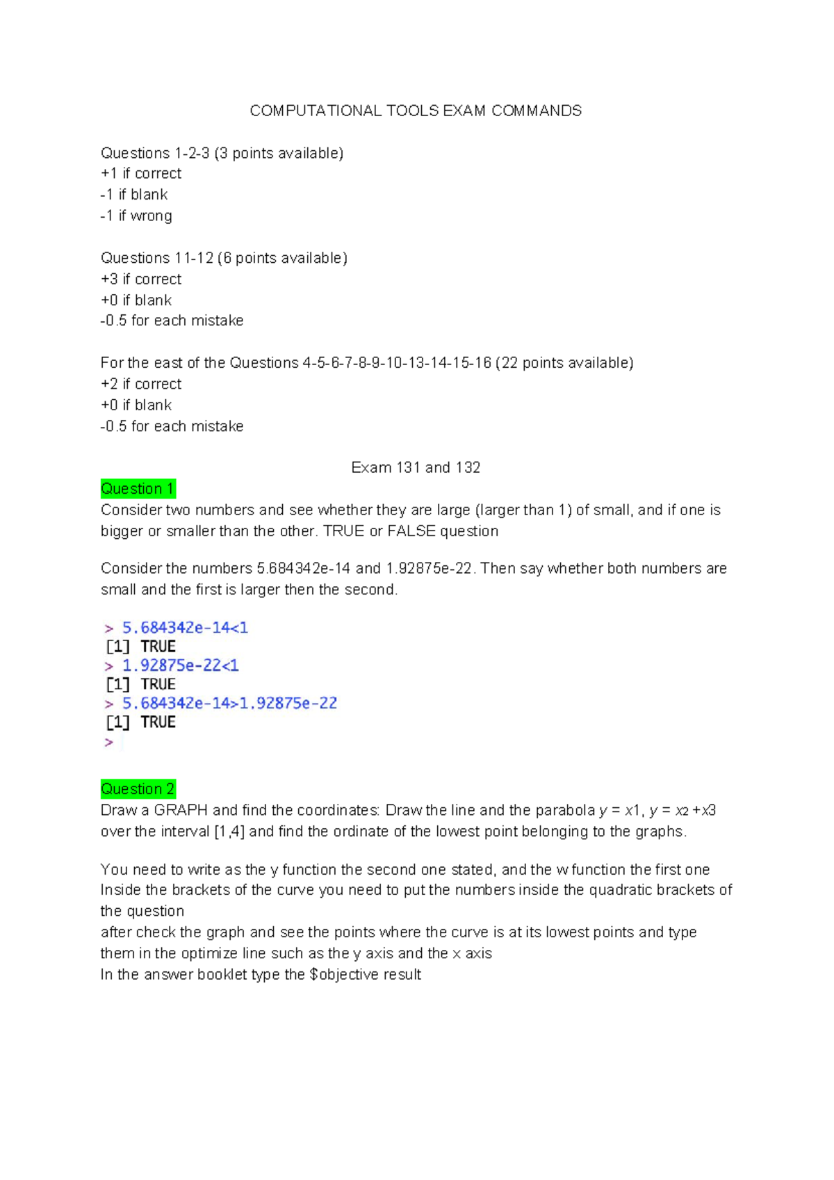 Exercises explanation 2 - COMPUTATIONAL TOOLS EXAM COMMANDS Questions 1 ...