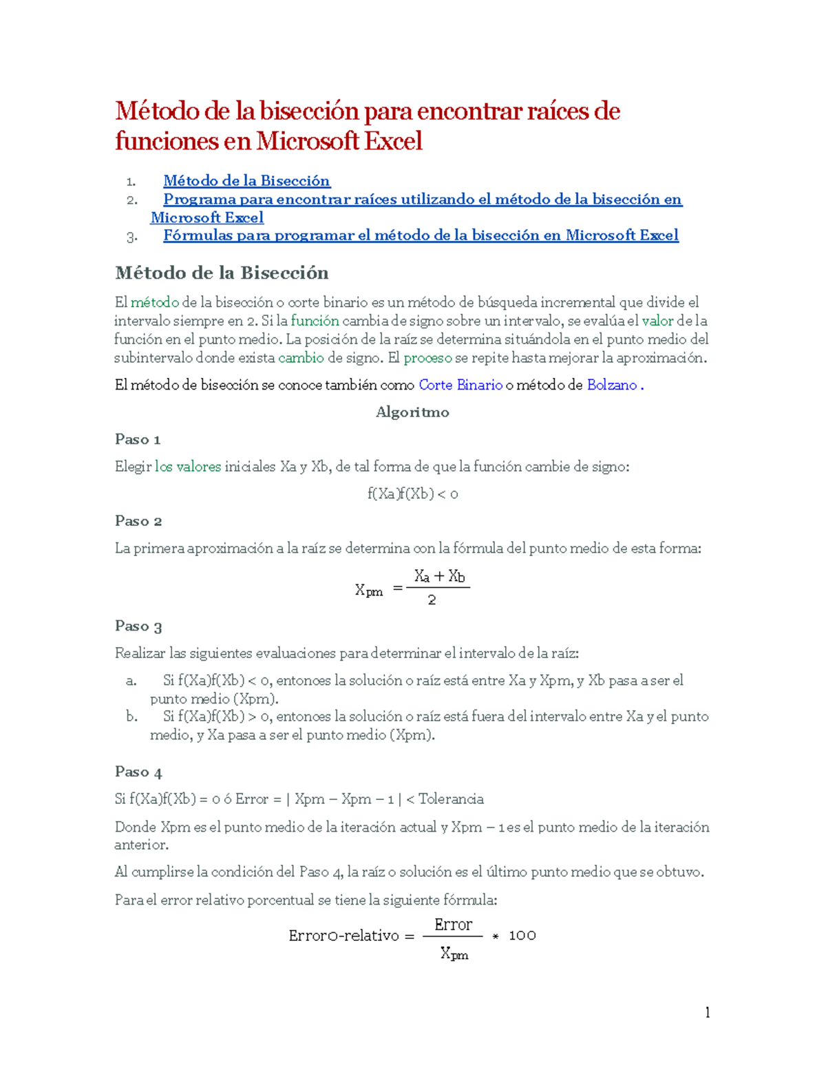 Método de Bisección en Excel para Encontrar Raíces - c - Studocu