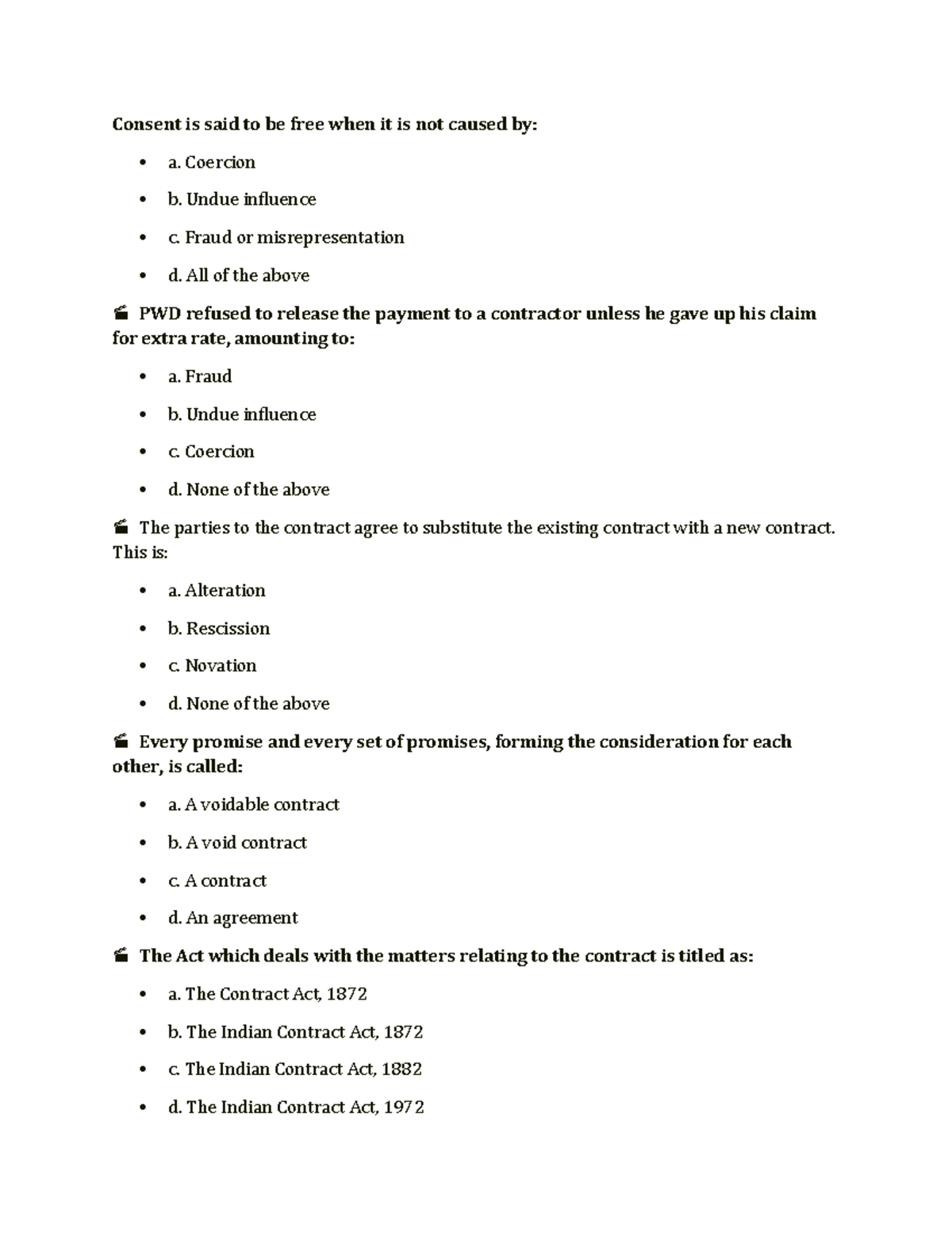 PWD - Consent and Contract Law Quiz Notes - Studocu