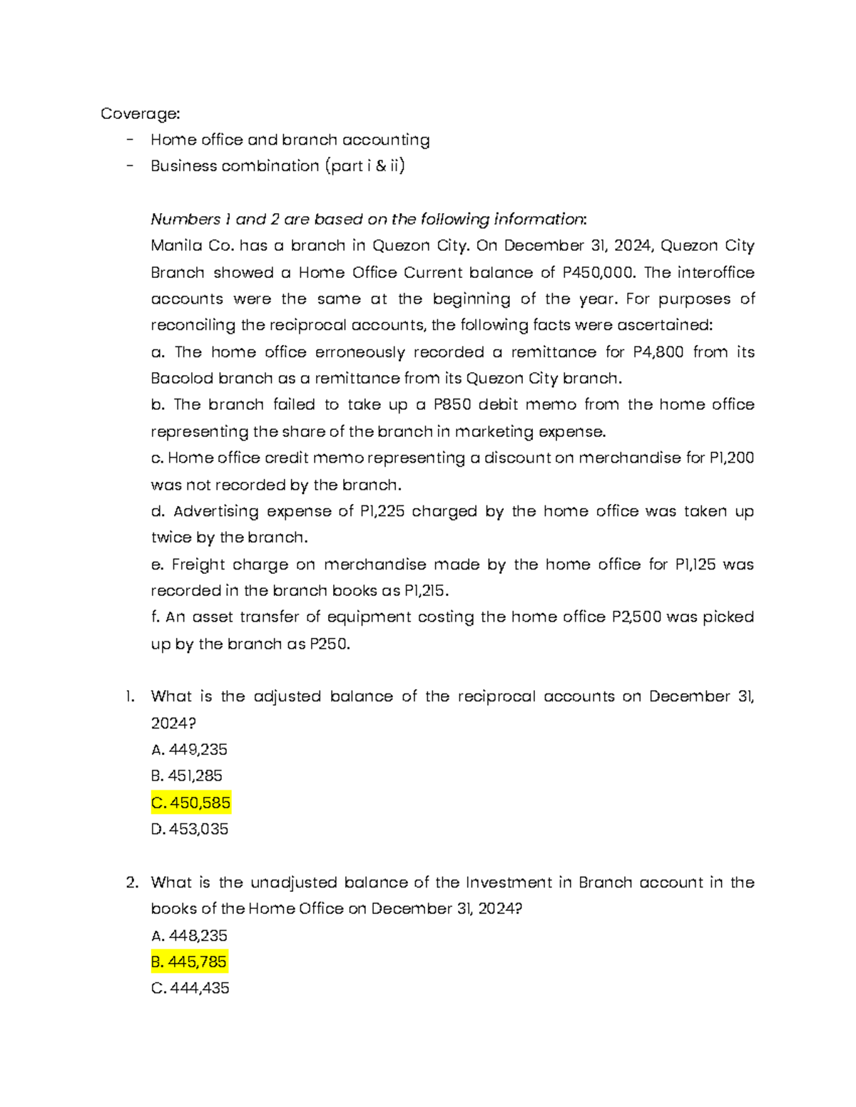 CPAR Compilation for AFAR Midterm Exam: Home Office & Branch Accounting ...