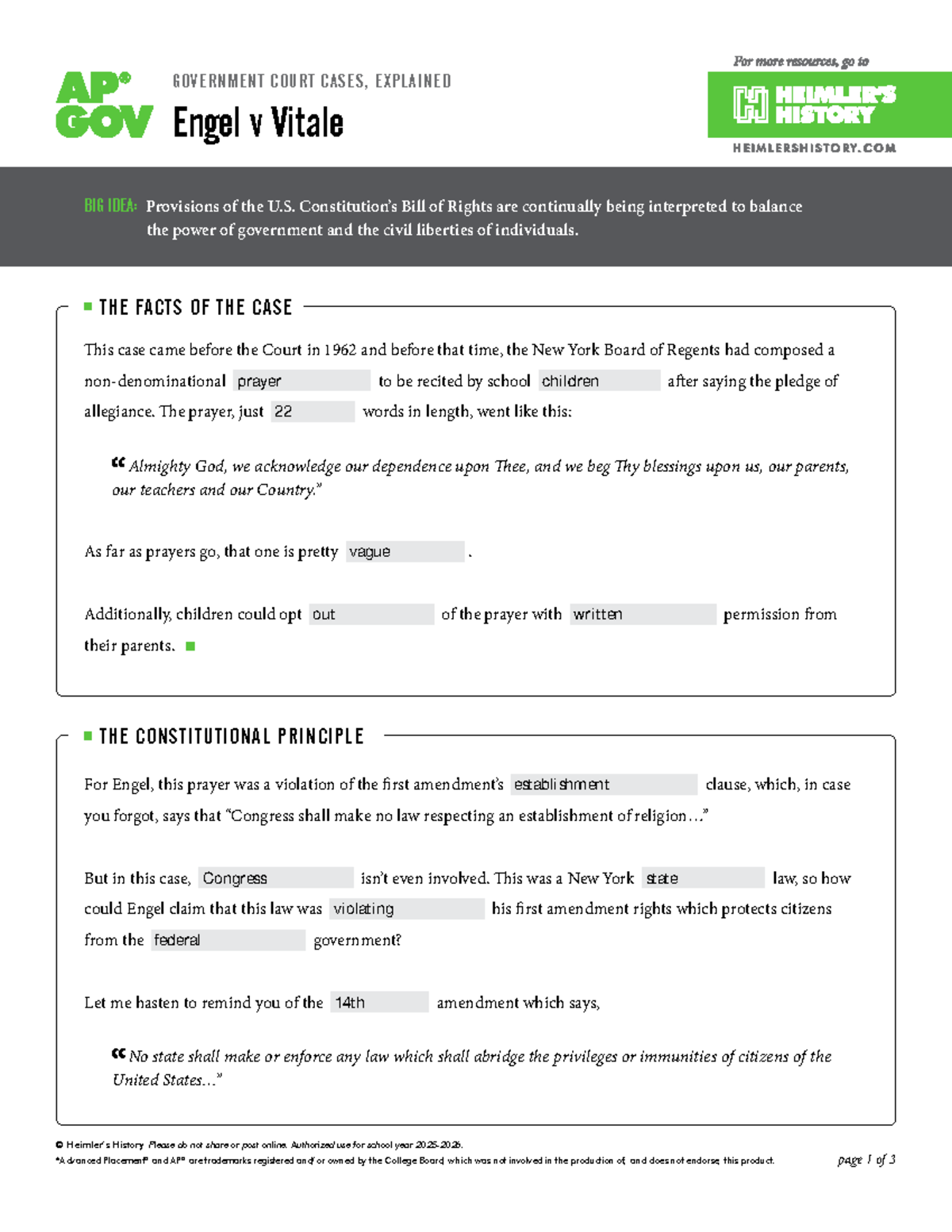 AP GOV Unit 3: Engel v. Vitale Case Summary & Analysis - Studocu