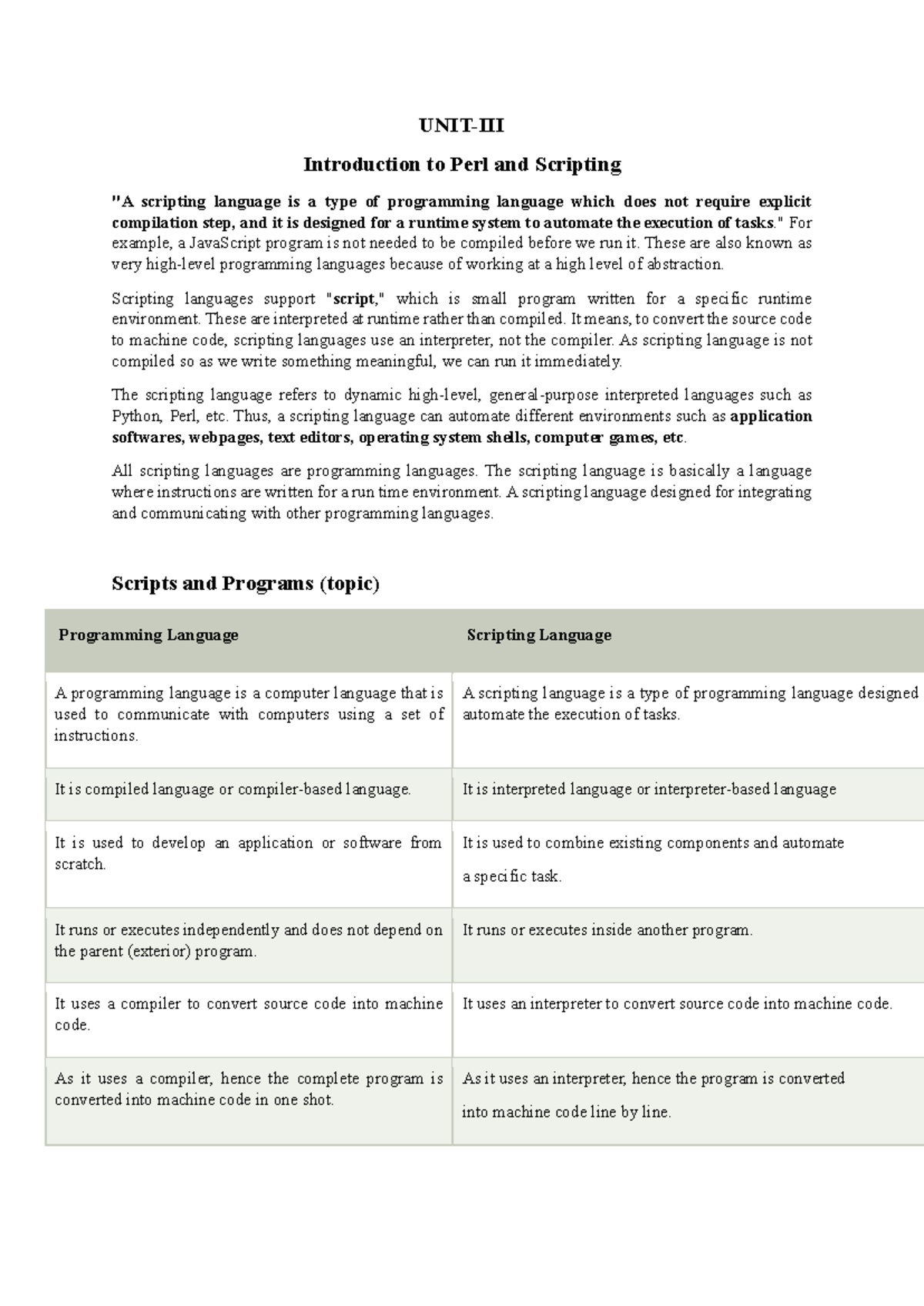 SL unit-3 - Easy to learn - UNIT-III Introduction to Perl and Scripting "A scripting language ...