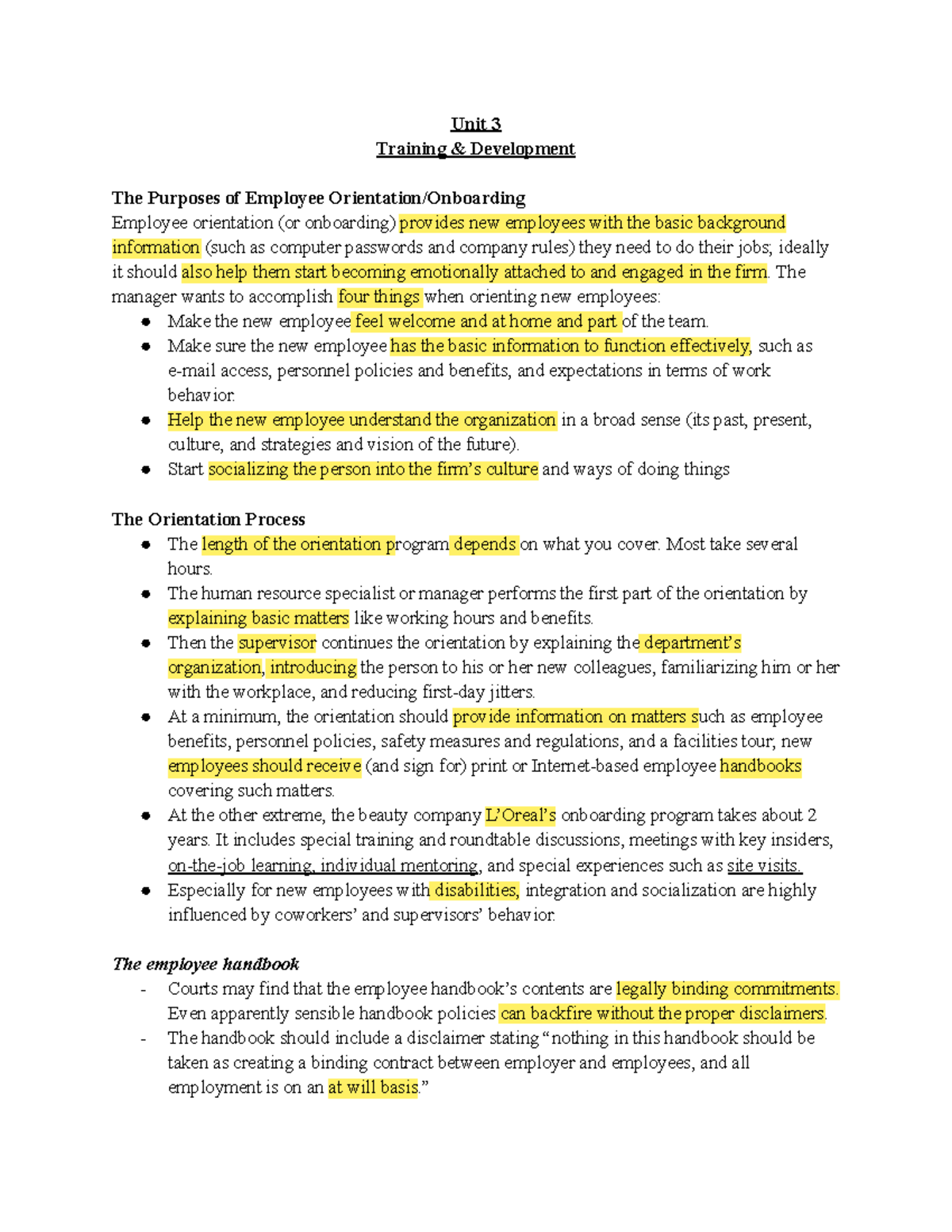 HRM Unit 3 - whole notes for unit 3 - Unit 3 Training & Development The ...