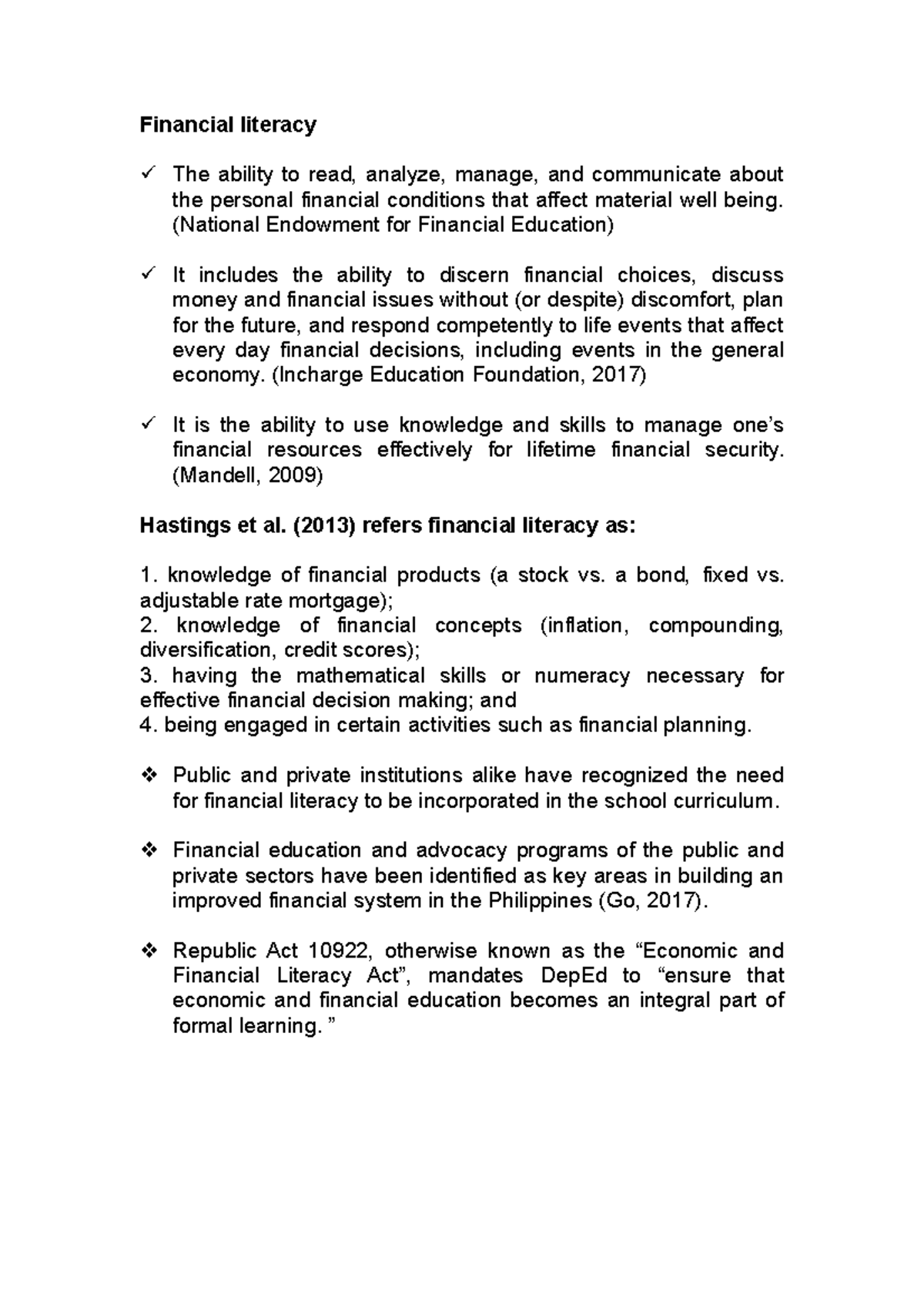 Financial Literacy Lecture Notes: Key Concepts and Strategies - Studocu