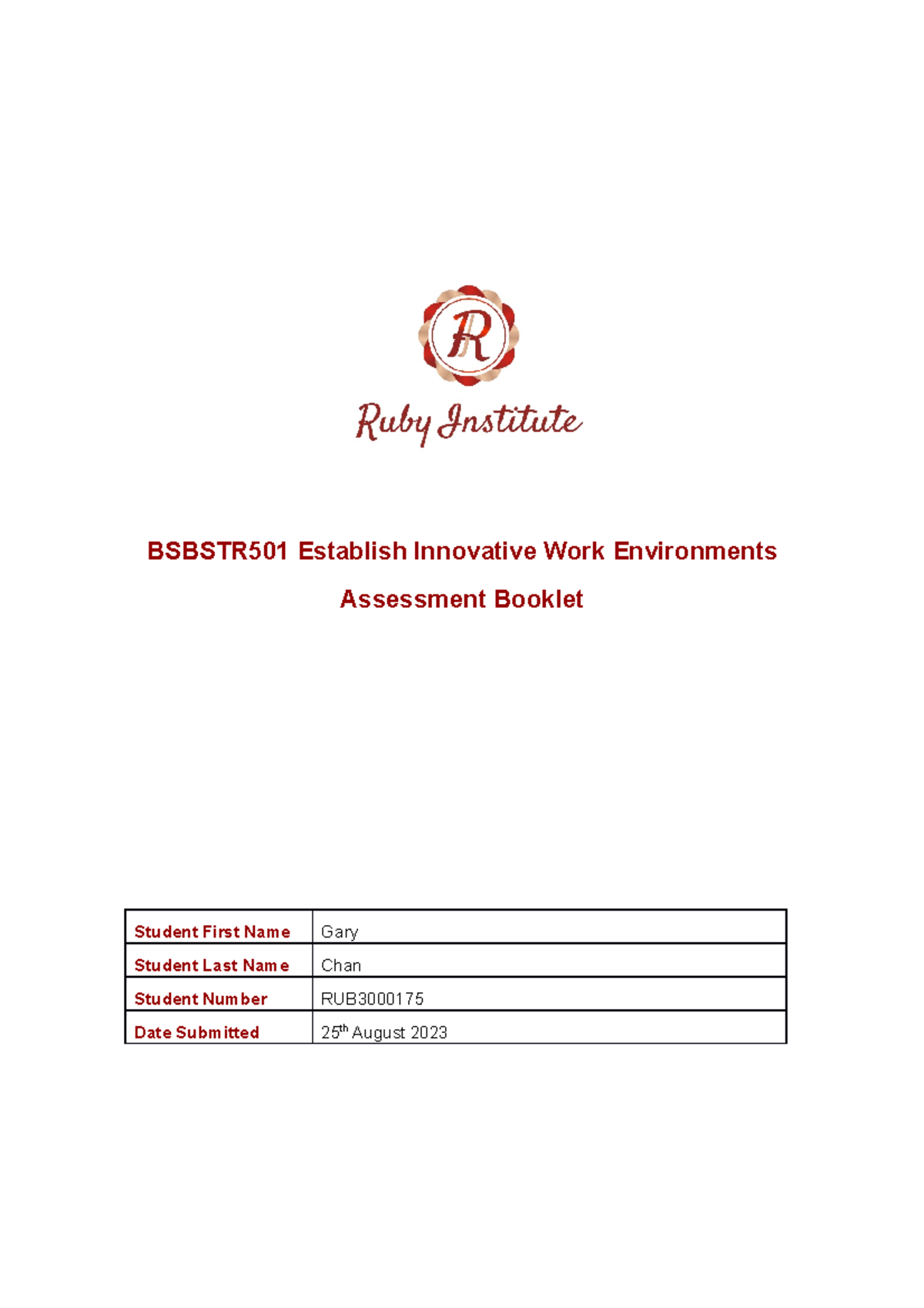 BSBSTR501 Assessment Booklet: Innovative Work Environments Guide - Studocu