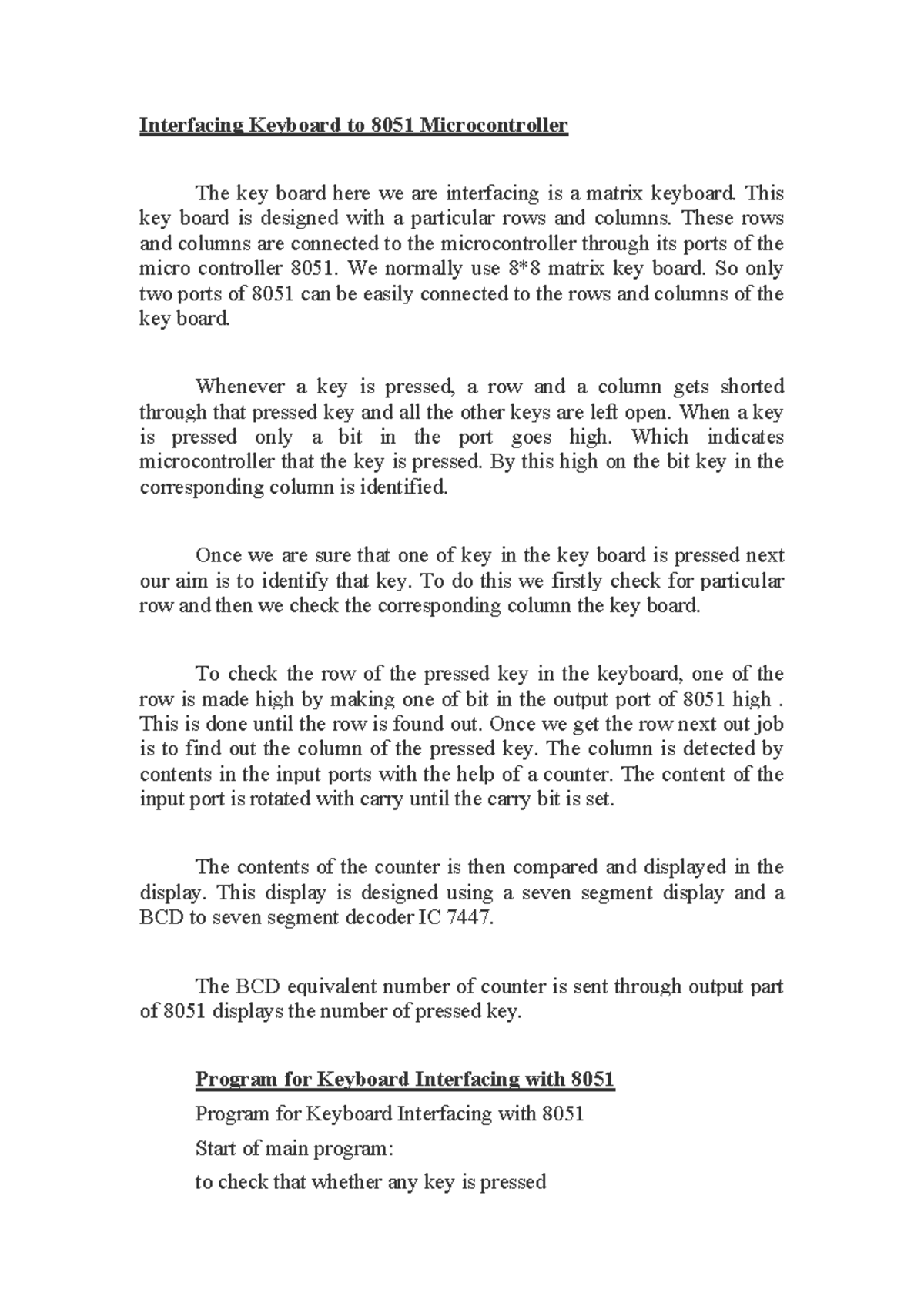 Interfacing Matrix Keyboard with 8051 Microcontroller: A Guide - Studocu