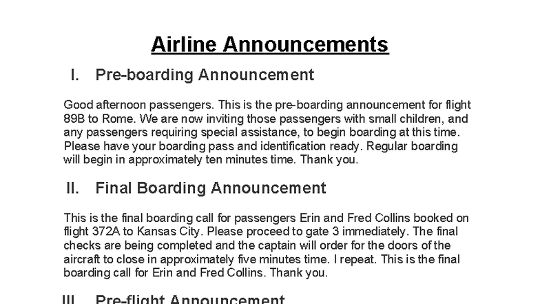 Airline Announcements: Flight Updates and Boarding Calls - Studocu