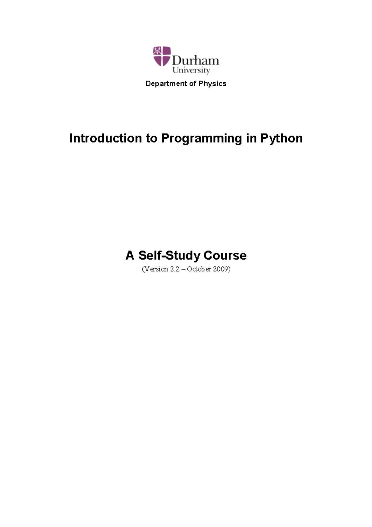 Python - Department of Physics Introduction to Programming in Python A ...
