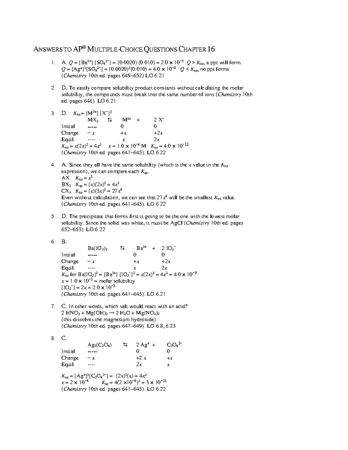 Chapter 16 AP MC Answers - Chemistry 10th Ed. Solutions - Studocu