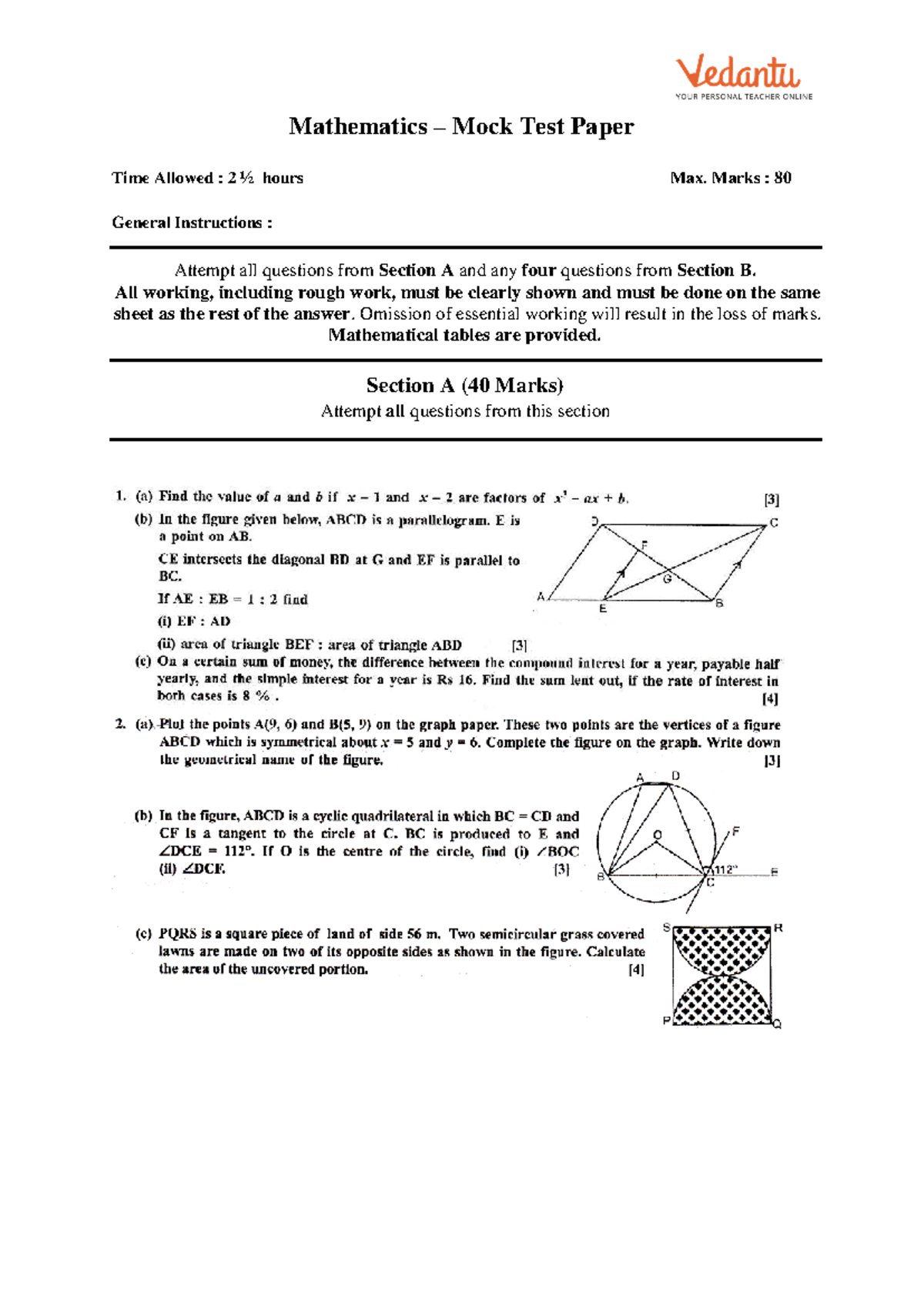 ICSE Sample Question Papers for Class 10 Maths - Mock Paper 1 - Math's ...