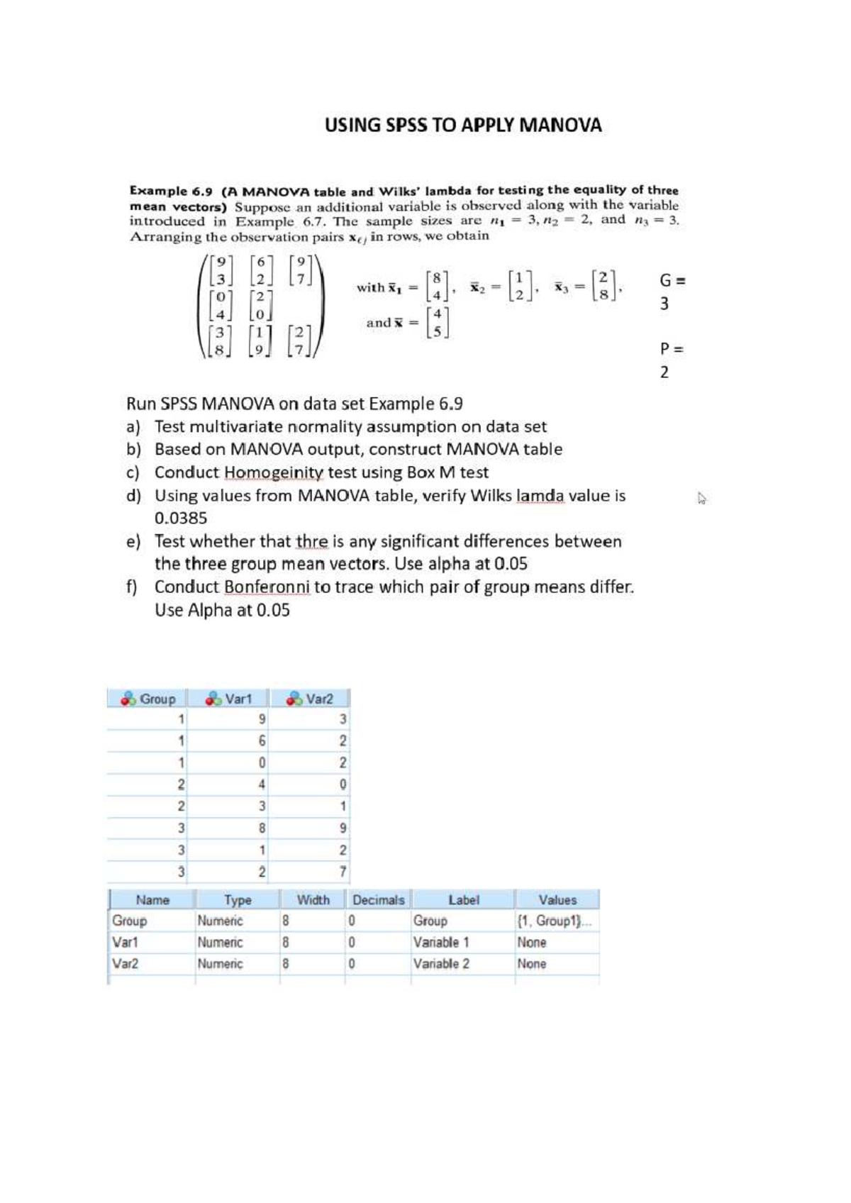 Hw STA680 Week 8 SPSS Lab: Multivariate Normality & MANOVA Analysis ...