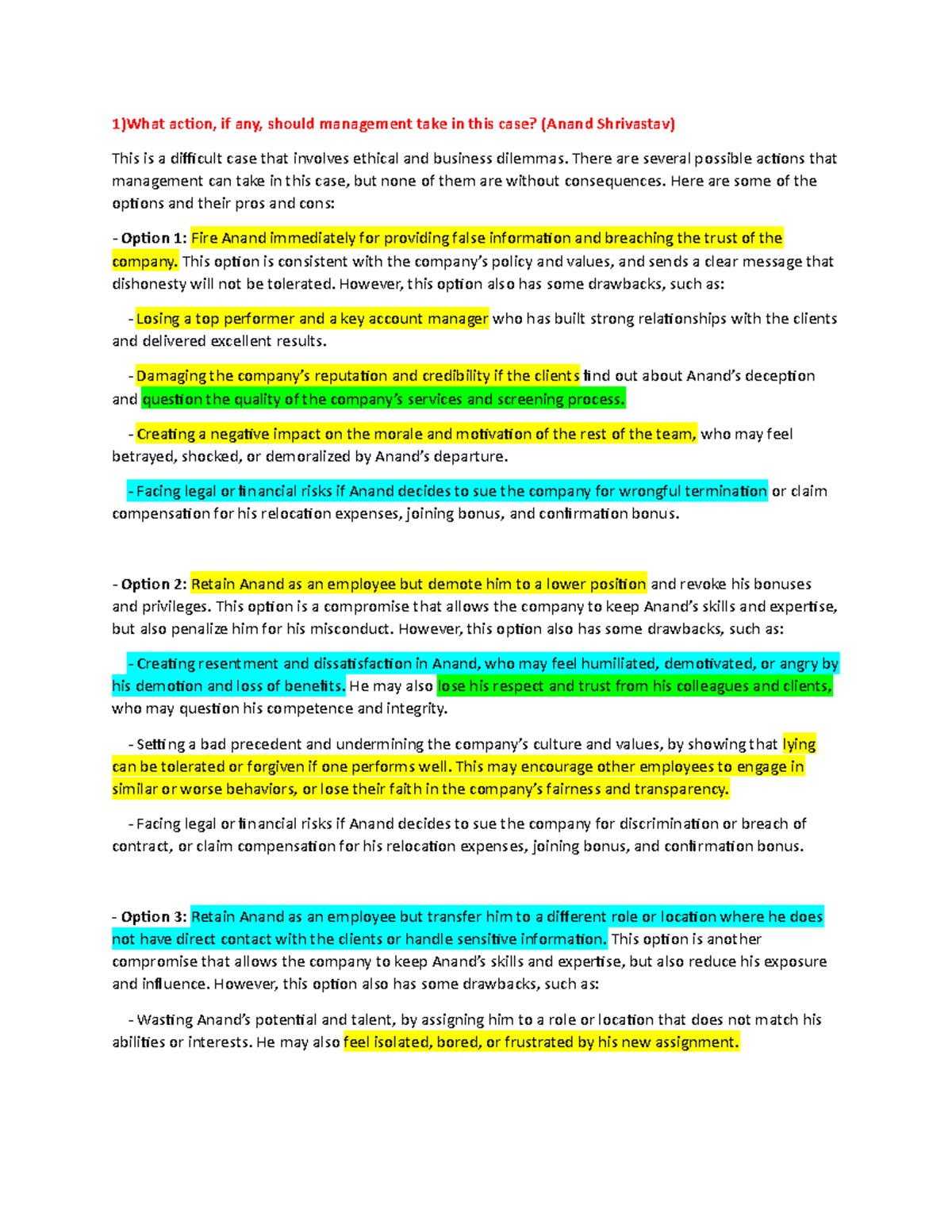 HRM Case Study: Ethical Dilemmas in Management Decisions - Studocu