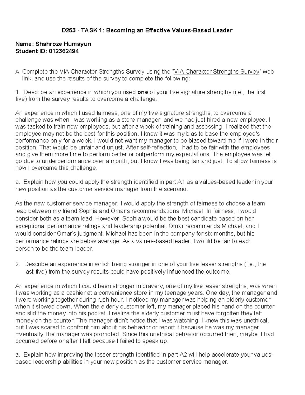 D253 -Task 1 - Passed on 2nd try - D253 - TASK 1: Becoming an Effective ...