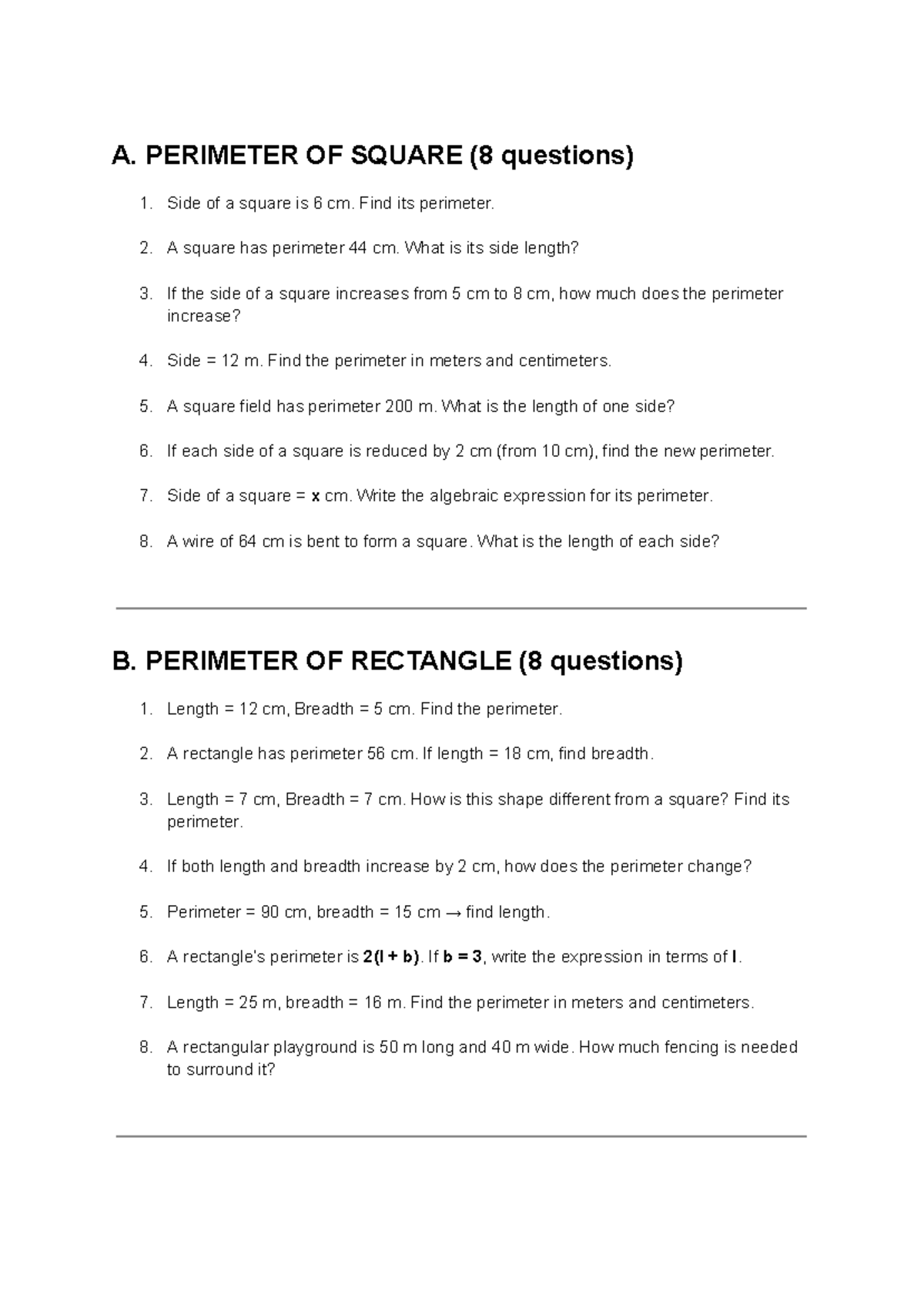 Math Class 6: Perimeter Problems & Solutions (Rudra) - Studocu
