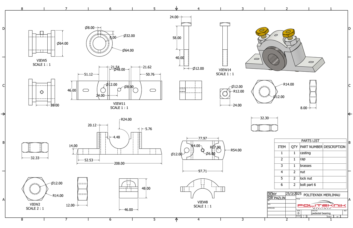 CAD Drawing of Pedestel Bearing - DWG No. 1 of 1 - Studocu
