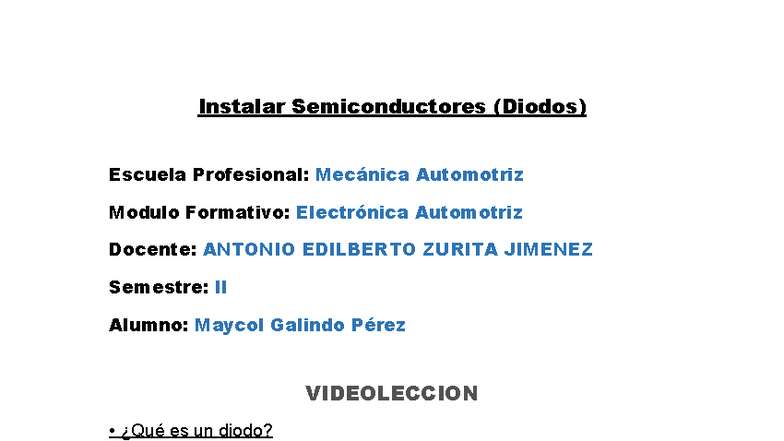 Tarea Nº 2: Instalación y Aplicaciones de Diodos en Electrónica Automotriz - Studocu