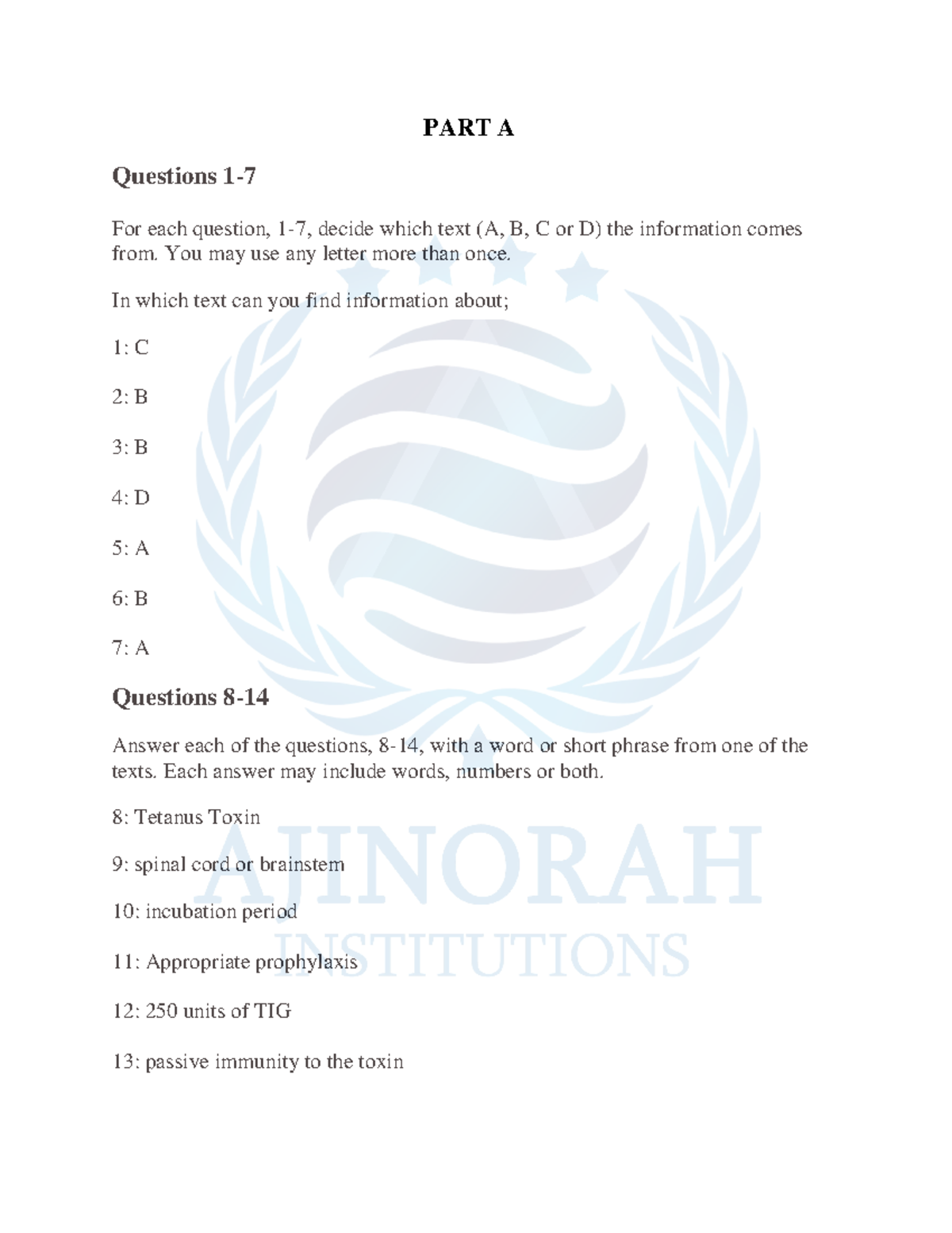 Clostridium Tetani OET Reading Task Practice Answer Key Review - Studocu