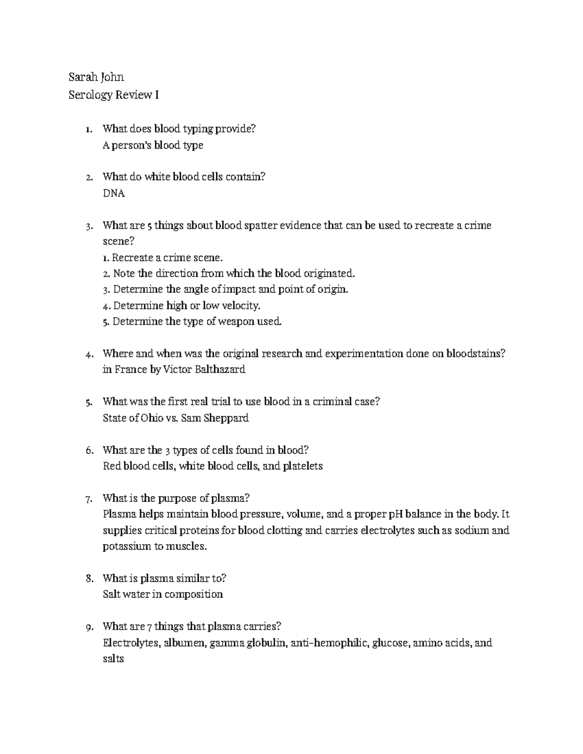 Forensics Work - Serology Review 1 - Sarah John Serology Review I What ...