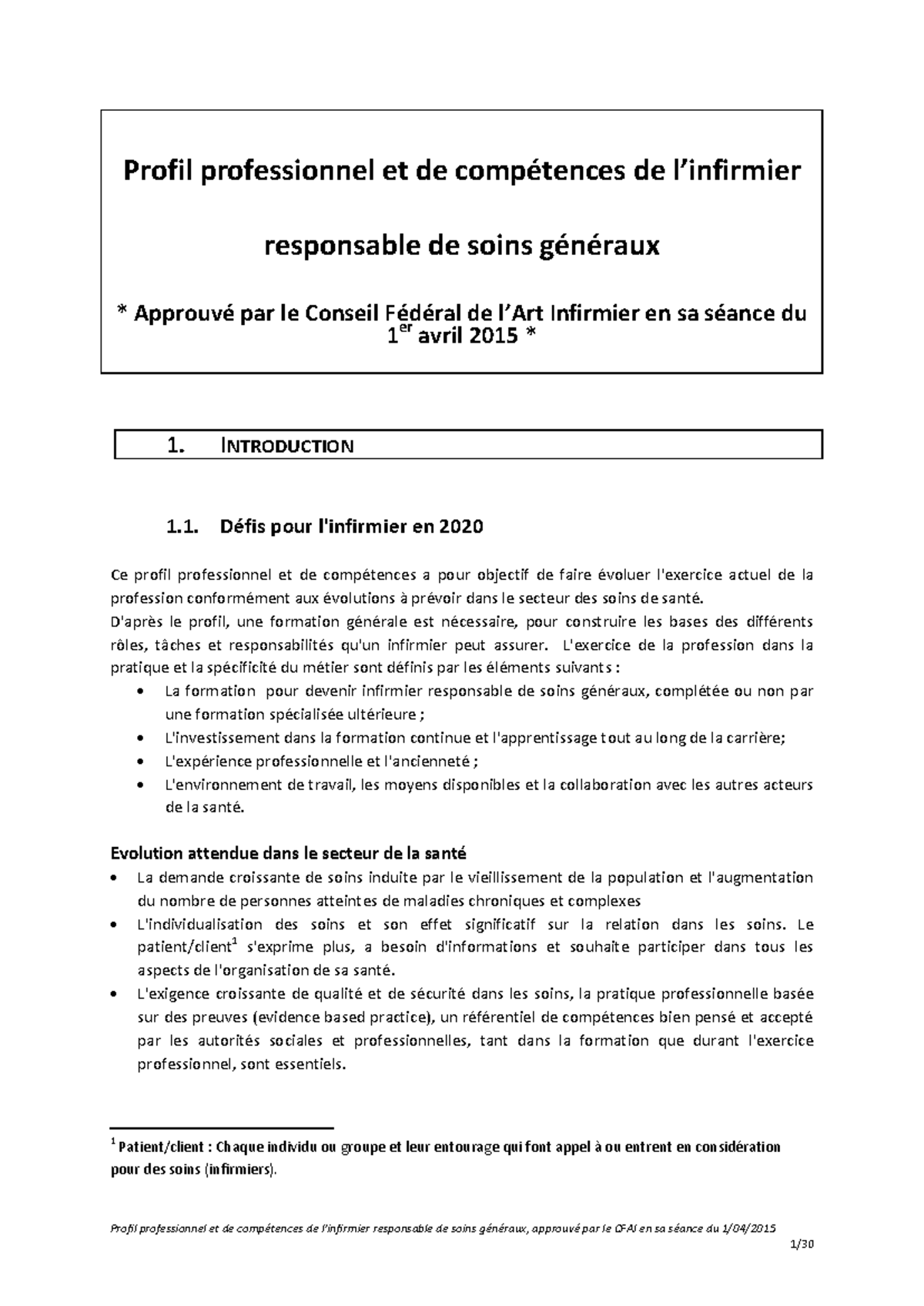 Référentiel de Compétences pour Infirmier Responsable de Soins Généraux ...