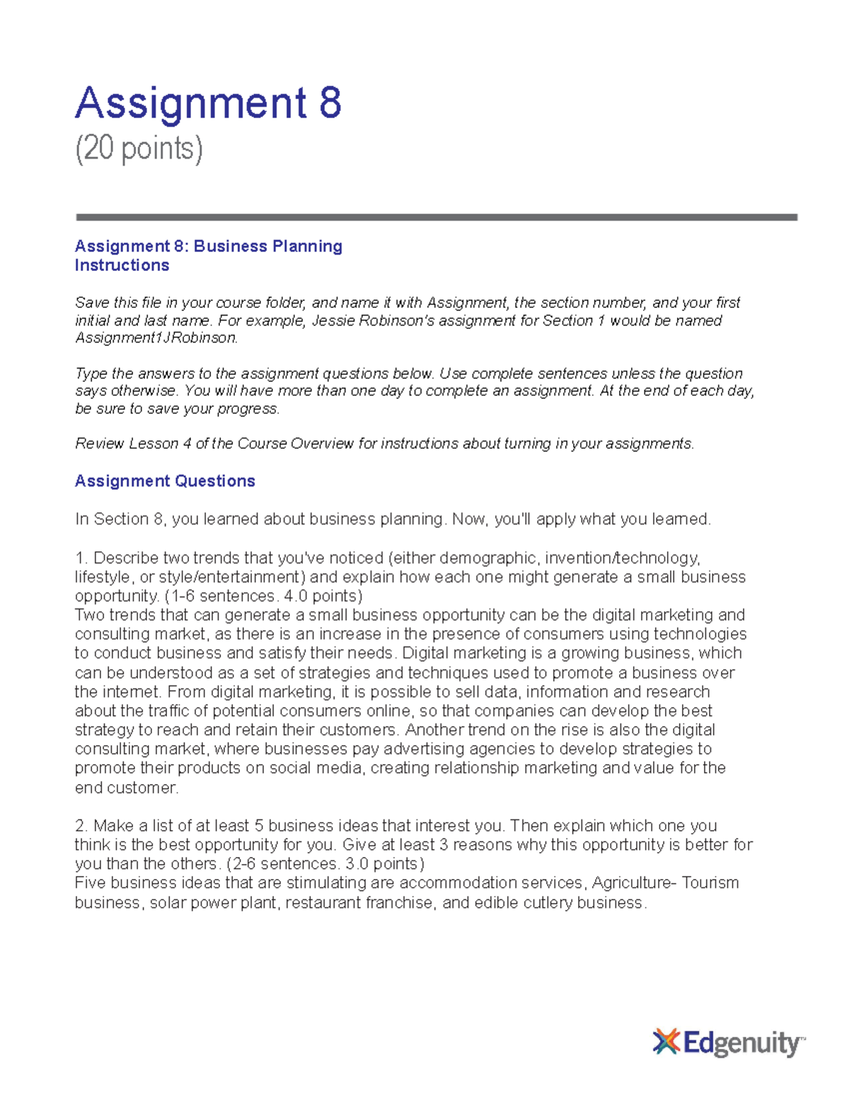 Business Planning Assignment 8: Trends and Opportunities in Biz - Studocu