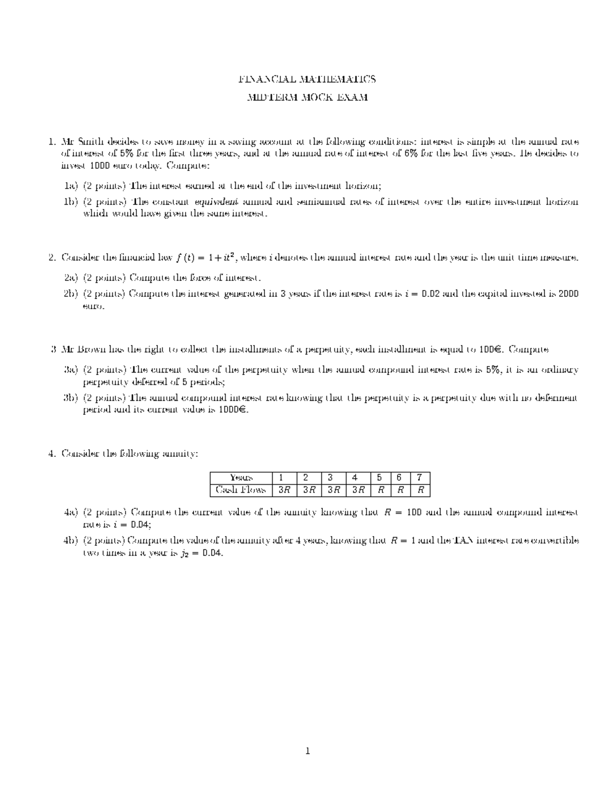 FINANCIAL MATHEMATICS MIDTERM MOCK EXAM 2026 - Studocu
