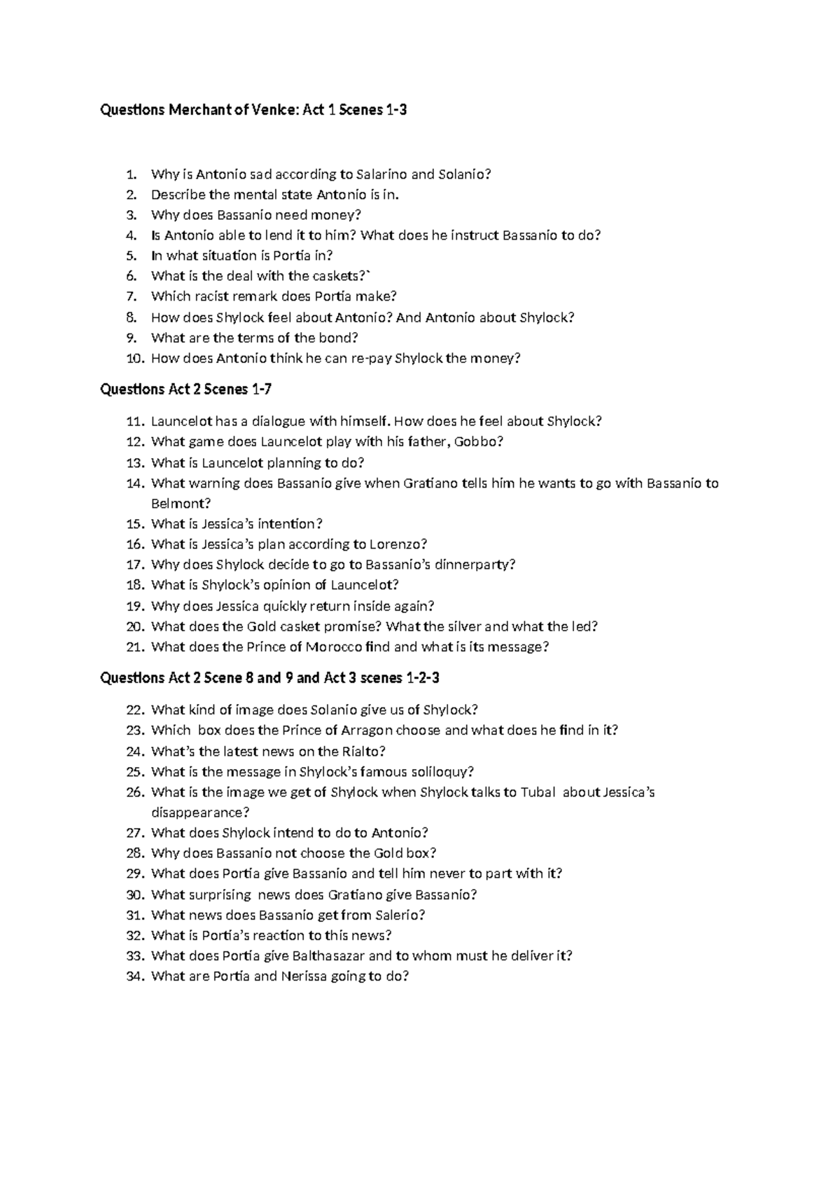 Questions on Merchant of Venice: Modern Text Analysis - Studeersnel
