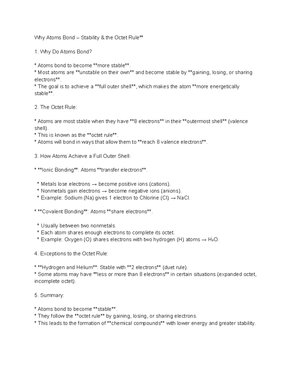 Why Atoms Bond: Stability & the Octet Rule (Chem 101) - Studocu