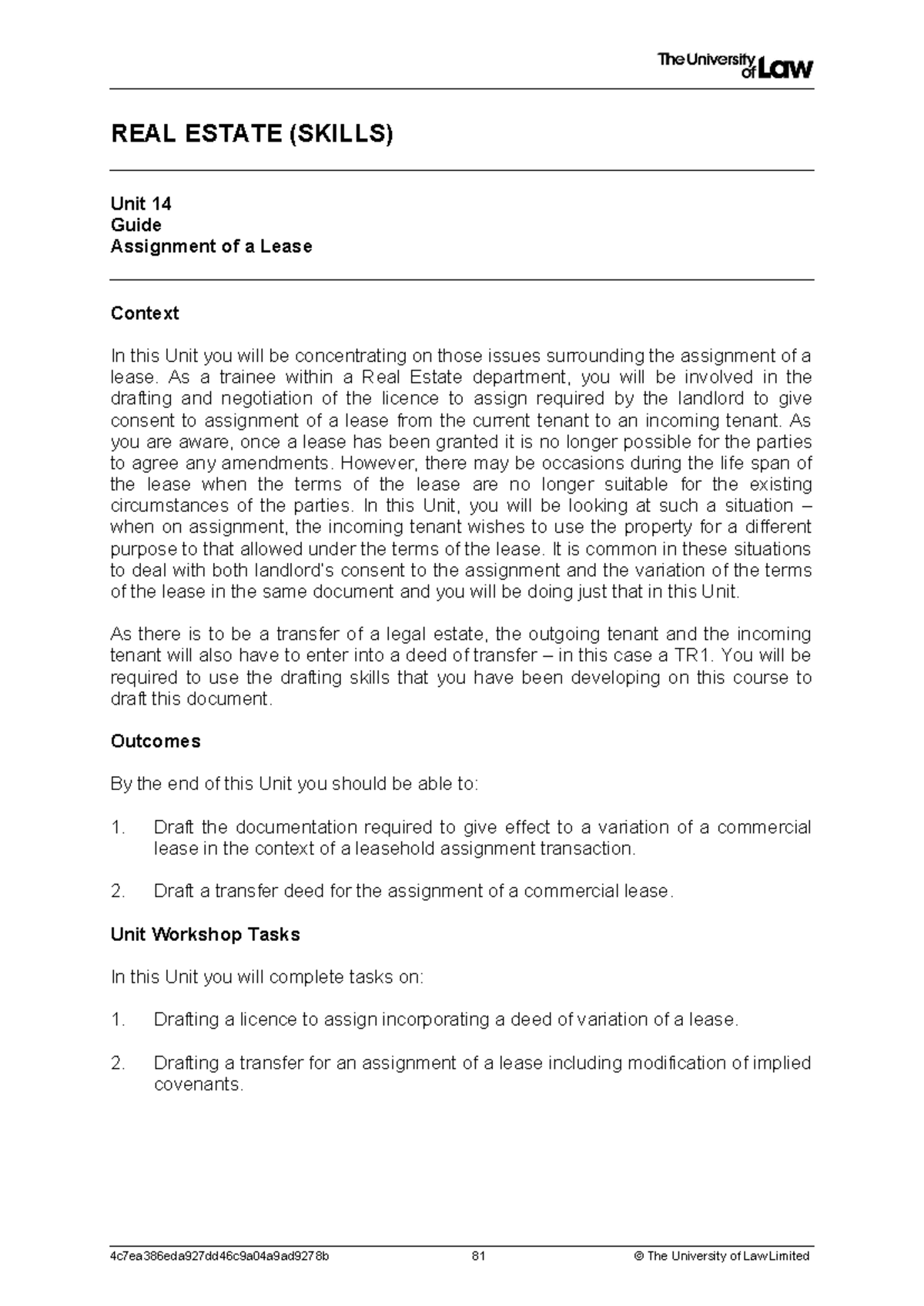 Prep - prep - REAL ESTATE (SKILLS) Unit 14 Guide Assignment of a Lease ...