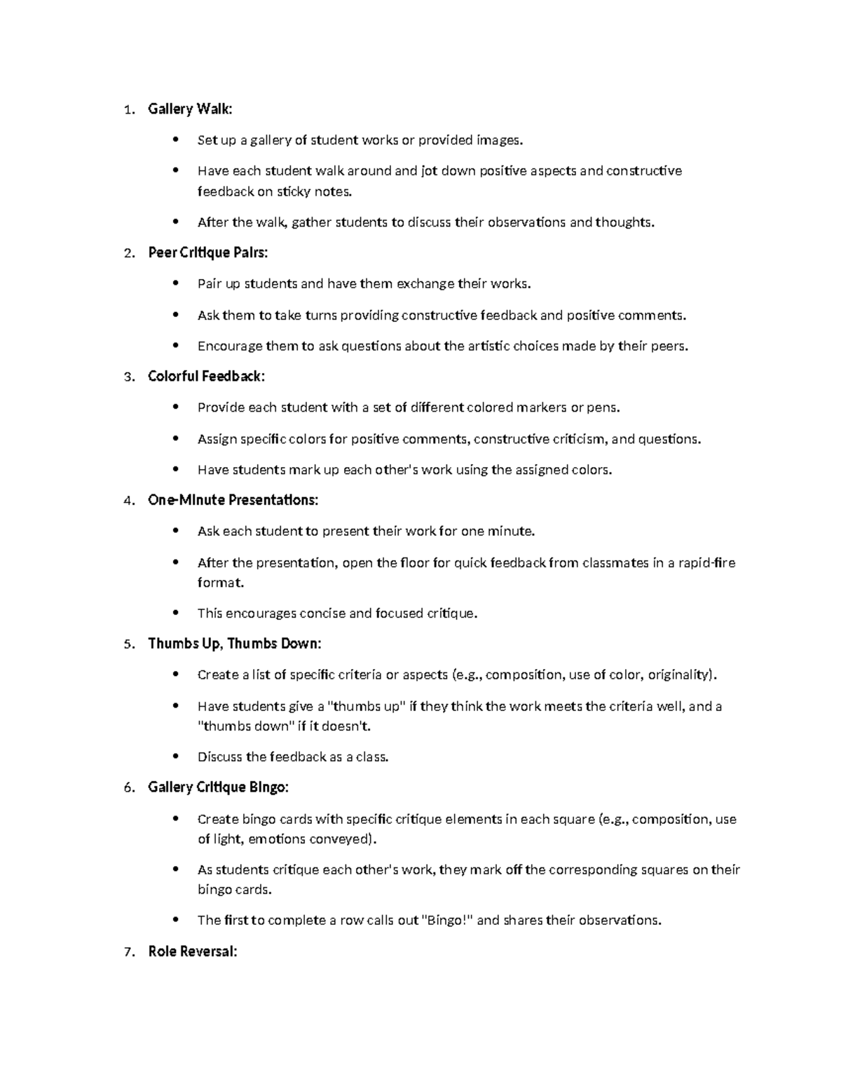 Interactive Feedback Activities for Art Classes: Creative Approaches ...
