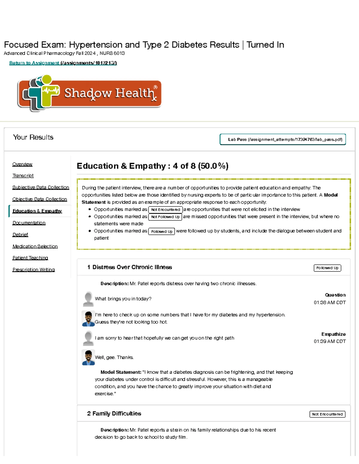 M Norrod Module 4 - ShadowHealth© Focused Exam: Hypertension and Type 2 ...