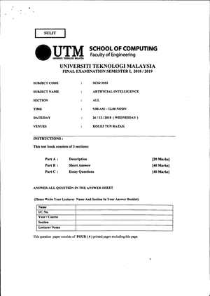 2018 19 AI-Final Examination UTM - UNIVERSITI TEKNOLOGI MALAYSIA FINAL ...