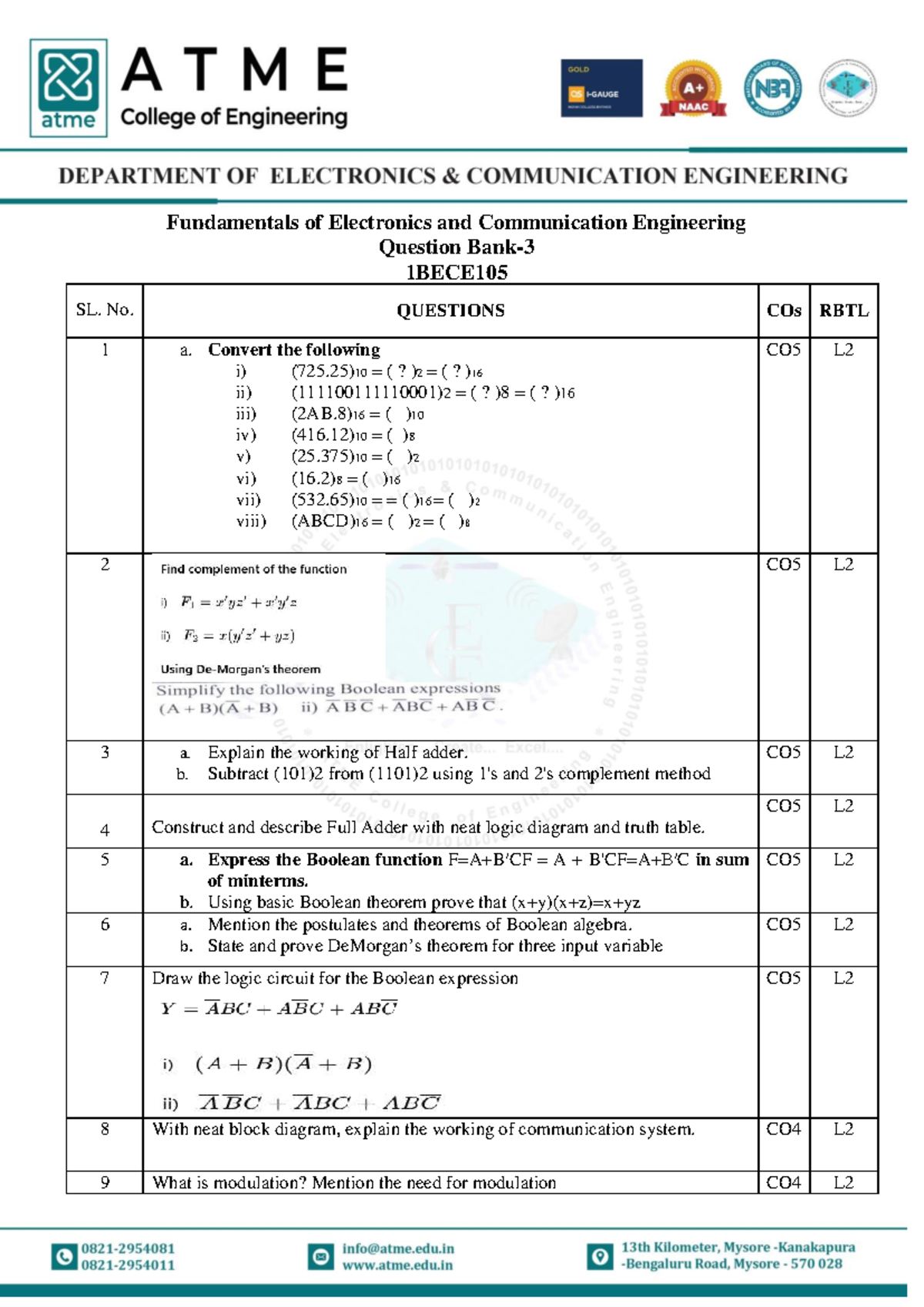 Fundamentals of Electronics & Communication Engineering Q1 BECE105 - Studocu