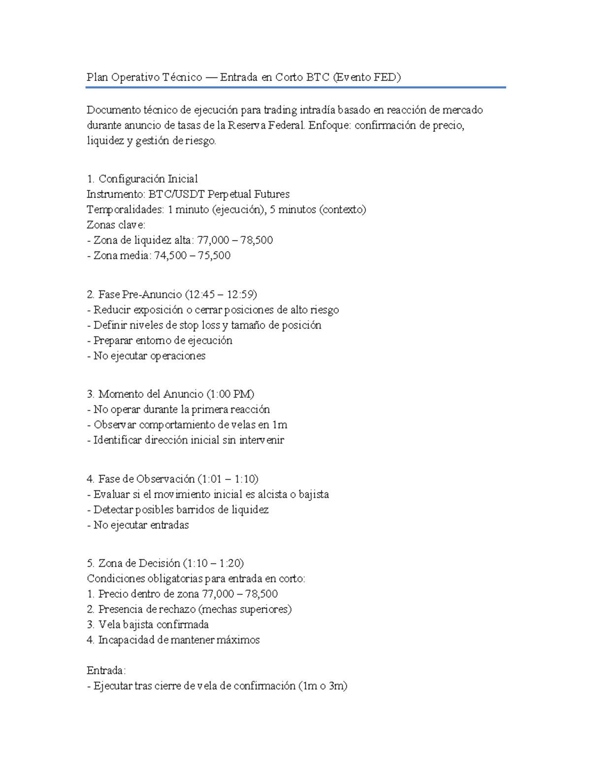 Plan Operativo Técnico BTC (Evento FED) - Estrategia de Trading ...