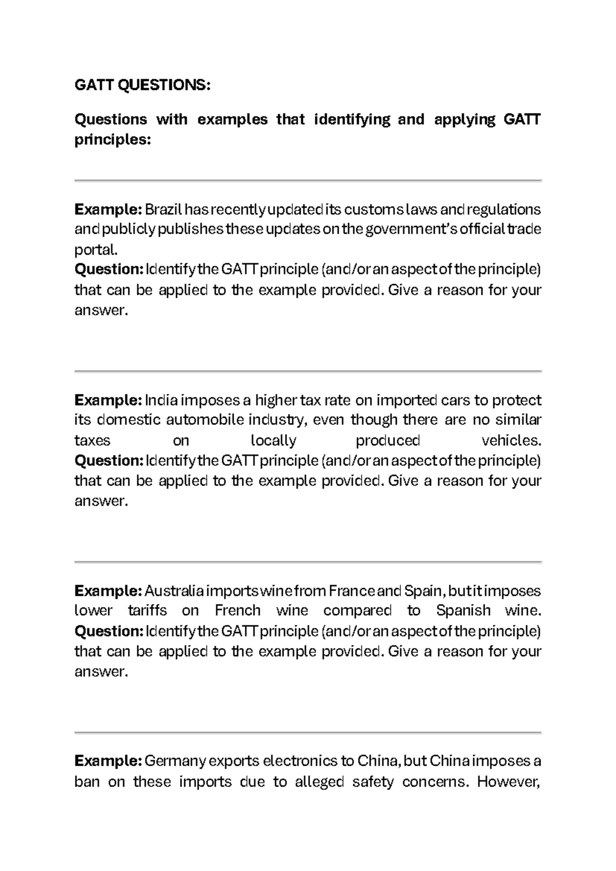 GATT and Trade Strategy Examples - GATT QUESTIONS: Questions with ...