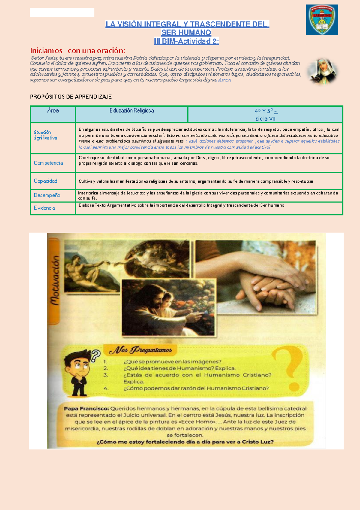 4ro y 5to La Visión Integral y trascendente del Ser humano. - LA VISIÓN ...