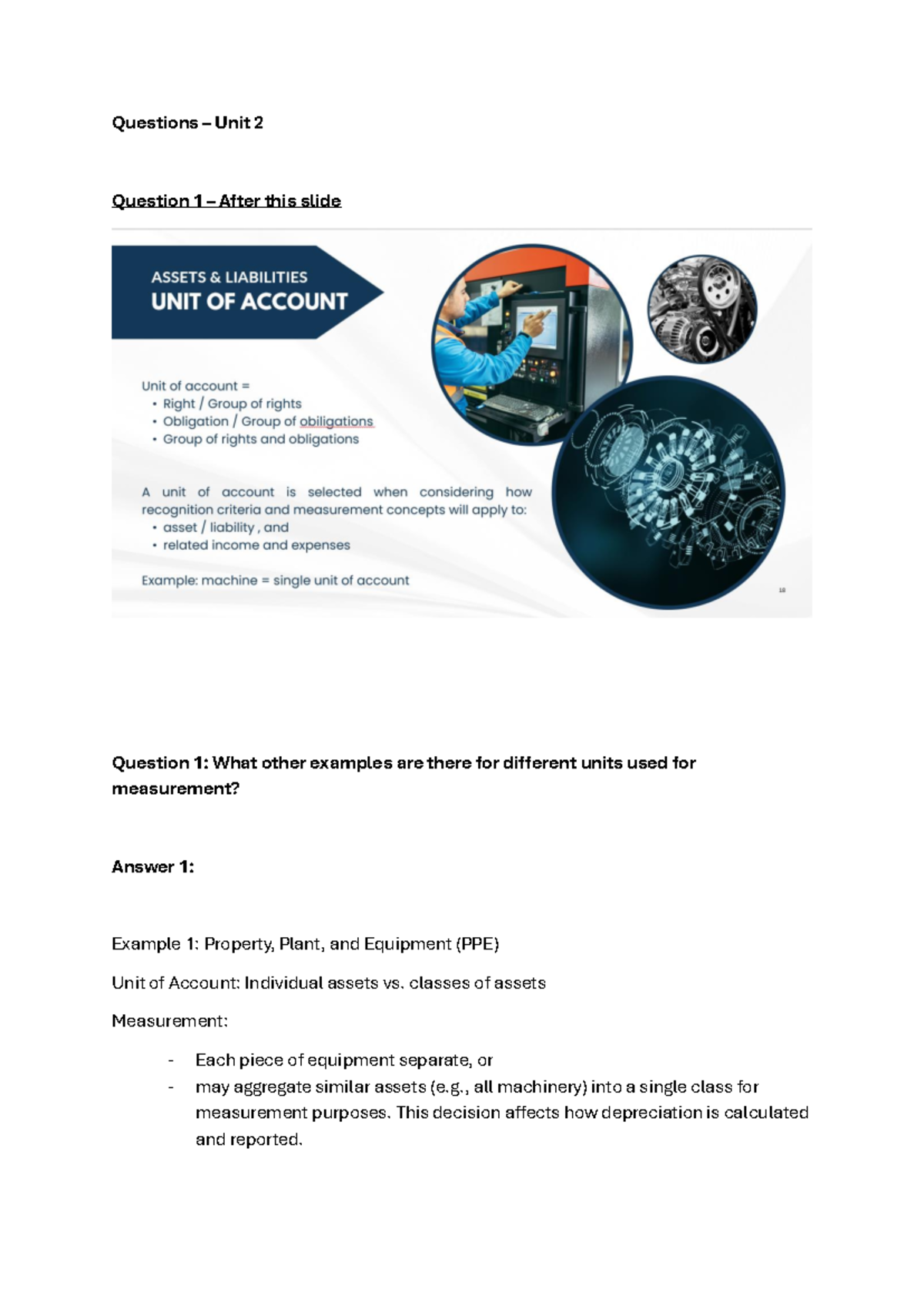 Financial Reporting Concepts: Measurement & Aggregation (Unit 2) - Studocu