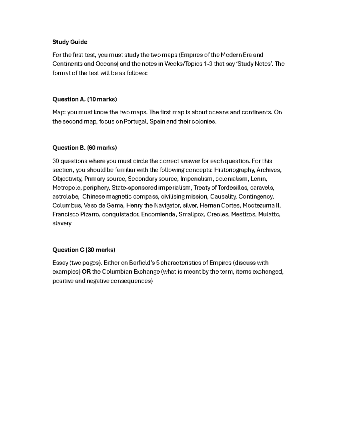 HI105 - Study Guide for First Test: Maps & Key Concepts - Studocu