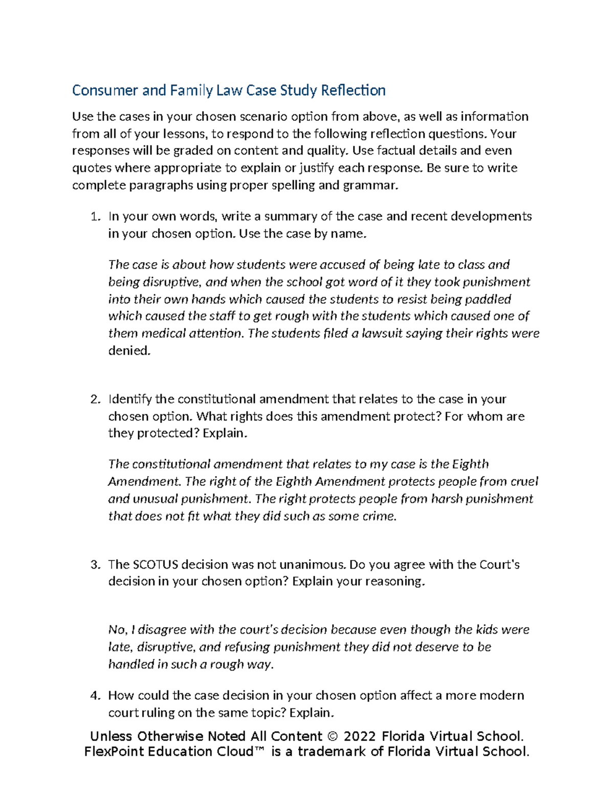 03 06 Consumer and Family Law Case Study Reflection Analysis - Studocu