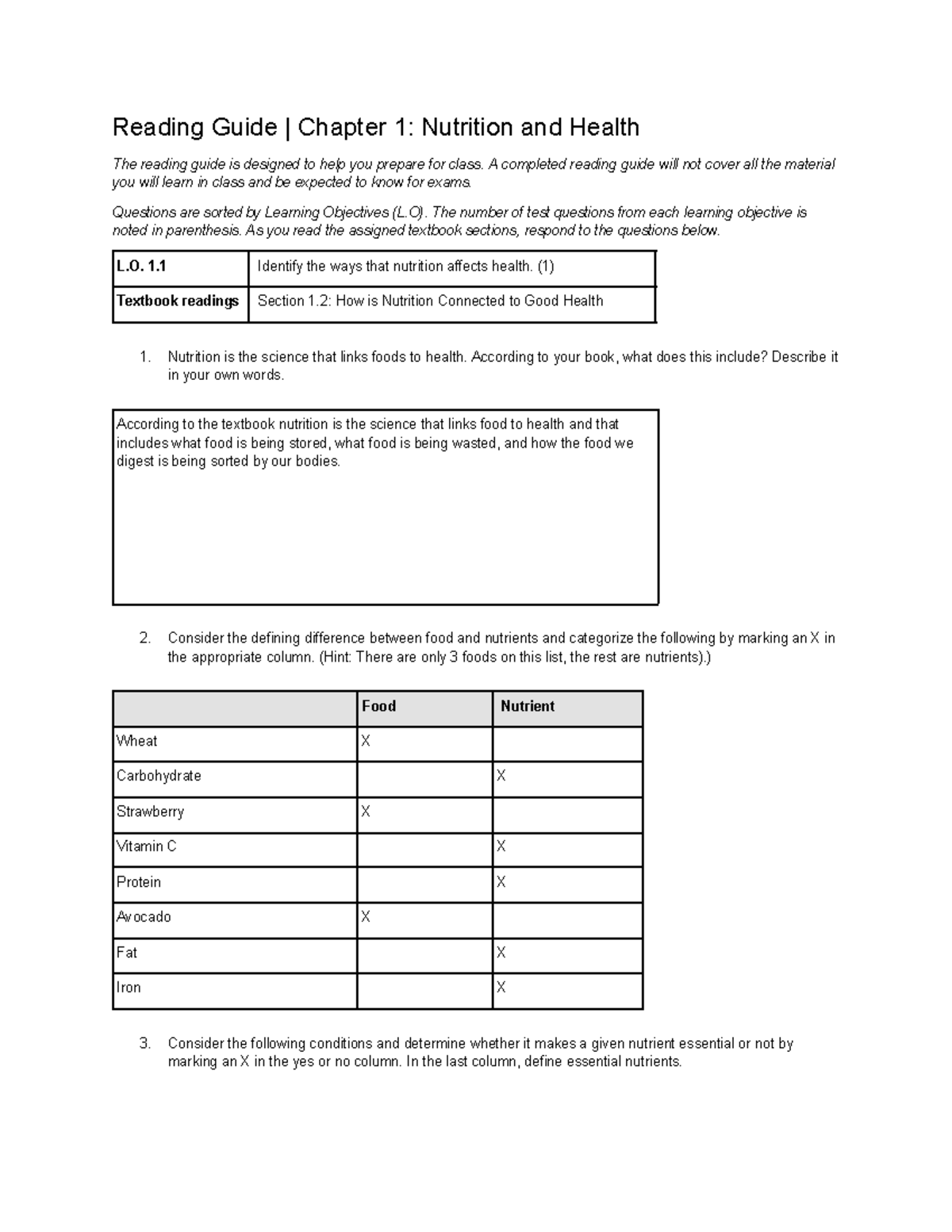 Chapter 1 Reading Guide: Nutrition, Food Choices & Health (NUTR 101) - Studocu