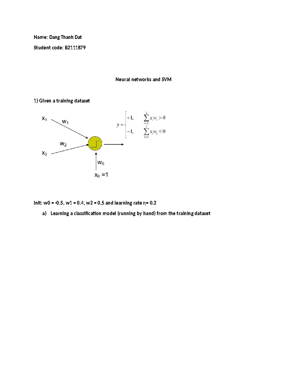 Perceptron & SVM: Classification Model Implementation (NN & SVM) - Studocu