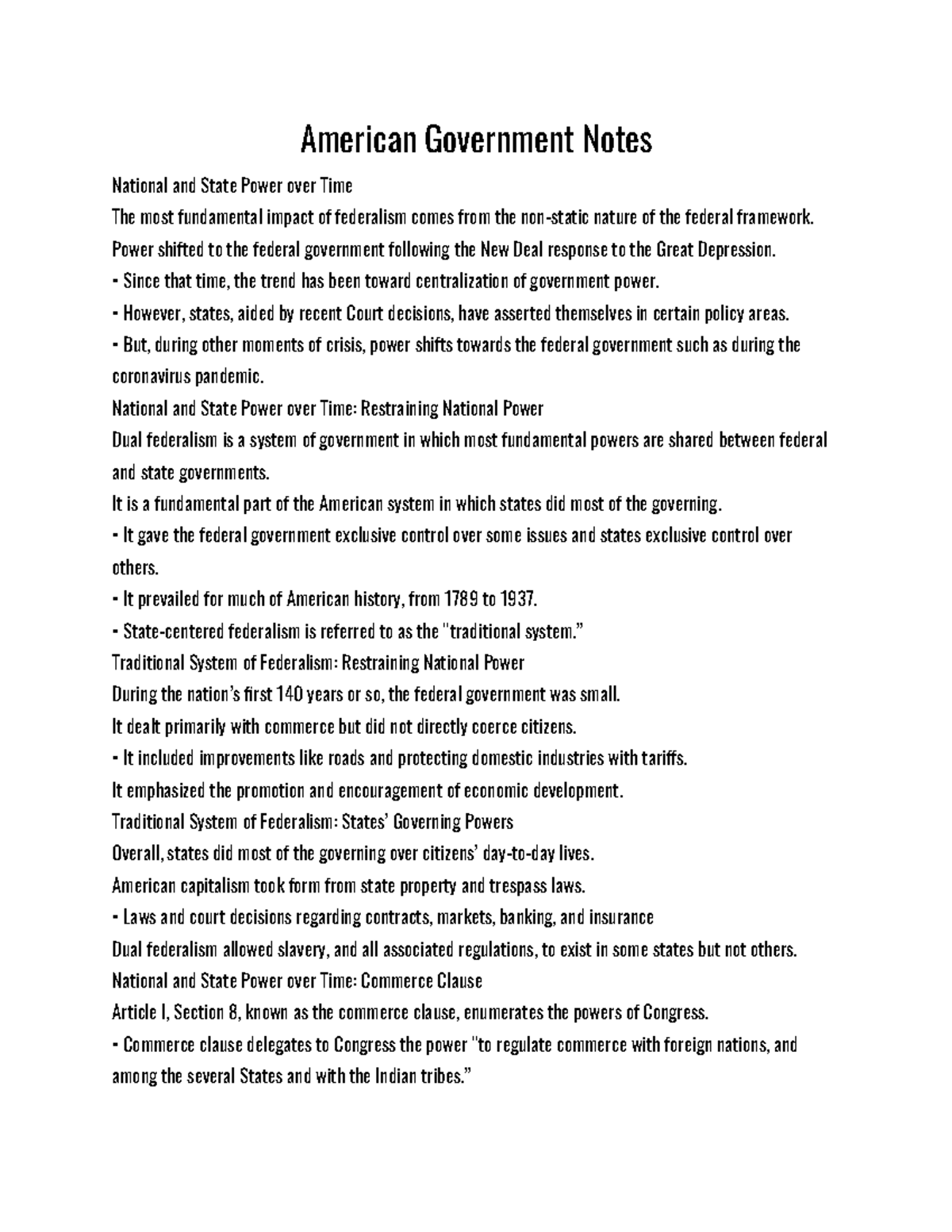 American Government Notes- Federalism - American Government Notes ...