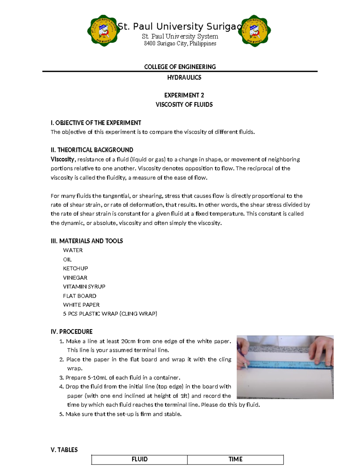 Viscosity experiment - Activity - St. Paul University System 8400 ...
