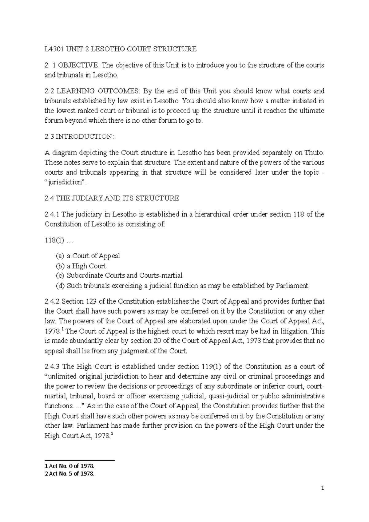 L4301 UNIT 2 Understanding the Structure of Lesotho Courts - Studocu