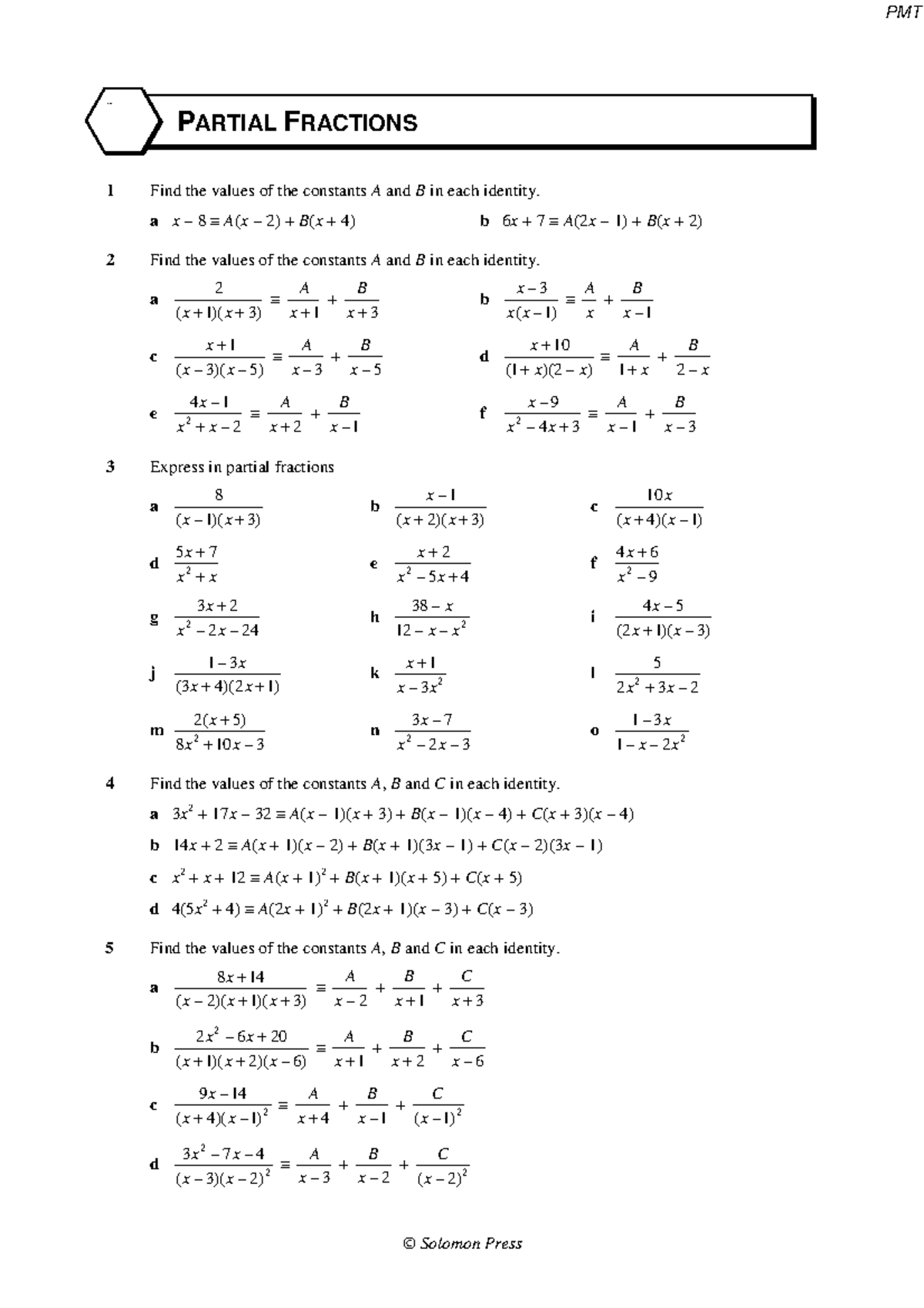 PMT 09a: Partial Fractions Solutions and Examples - Studocu