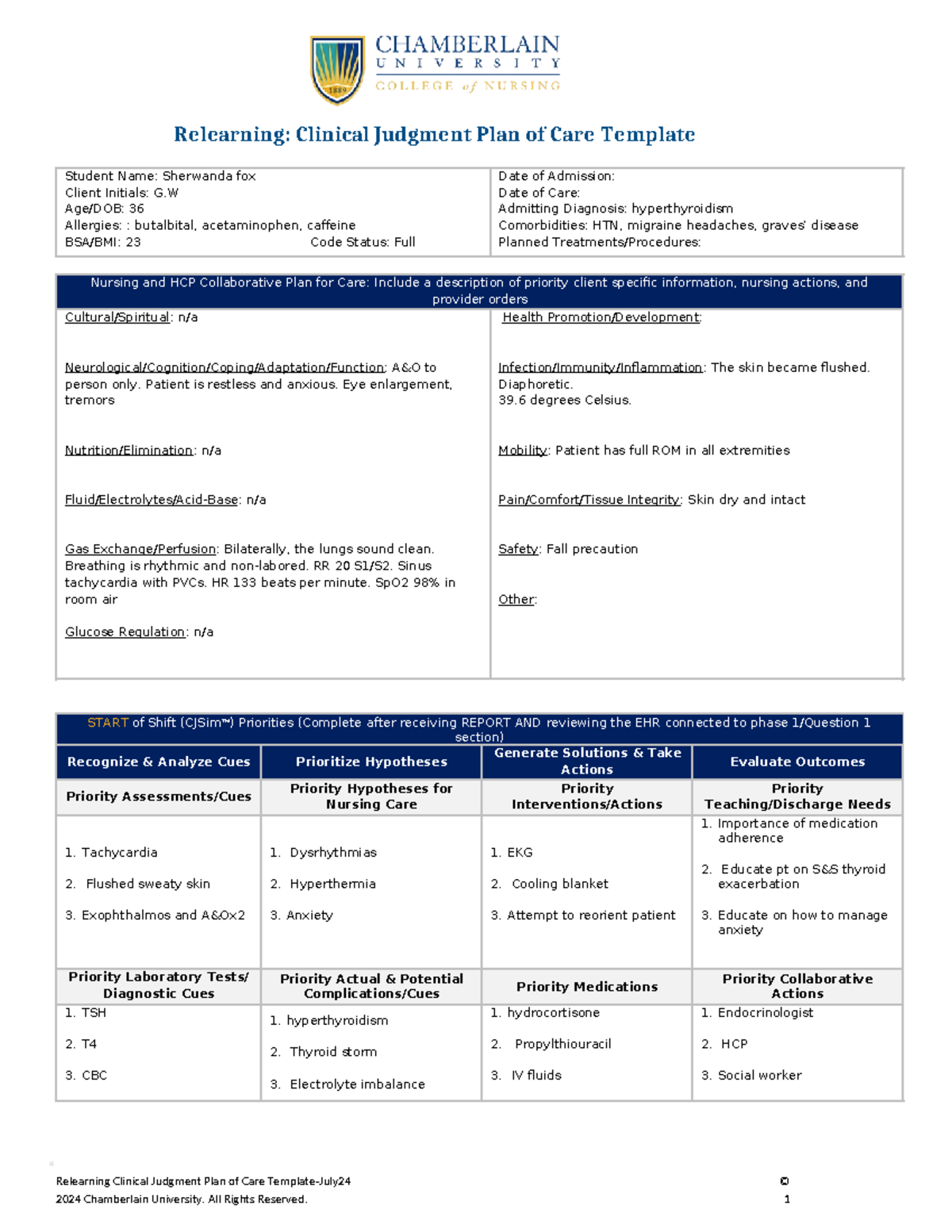 Week 8 Care Plan for Client G - Hyperthyroidism Management - Studocu