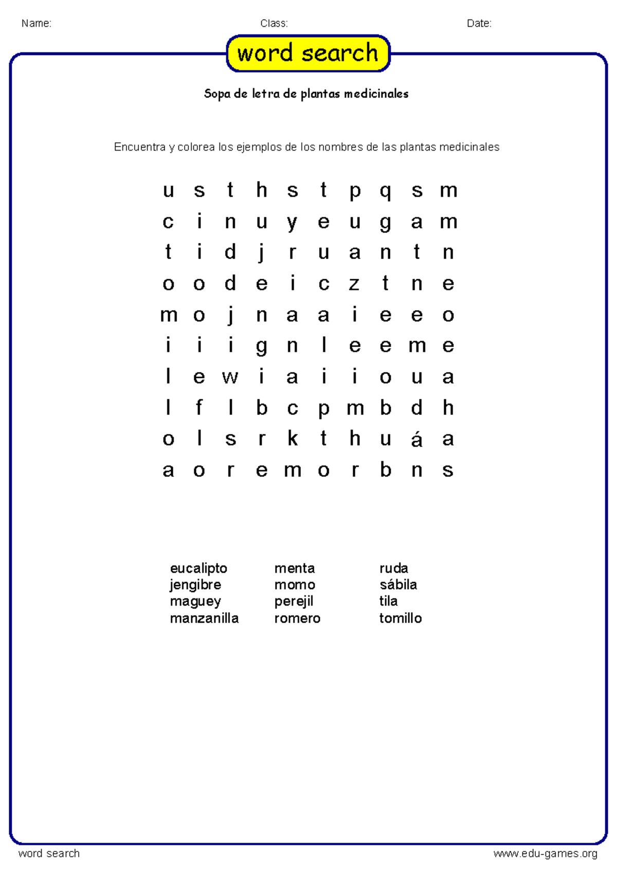 Sopa de Letra: Plantas Medicinales Word Search Activity - Studocu