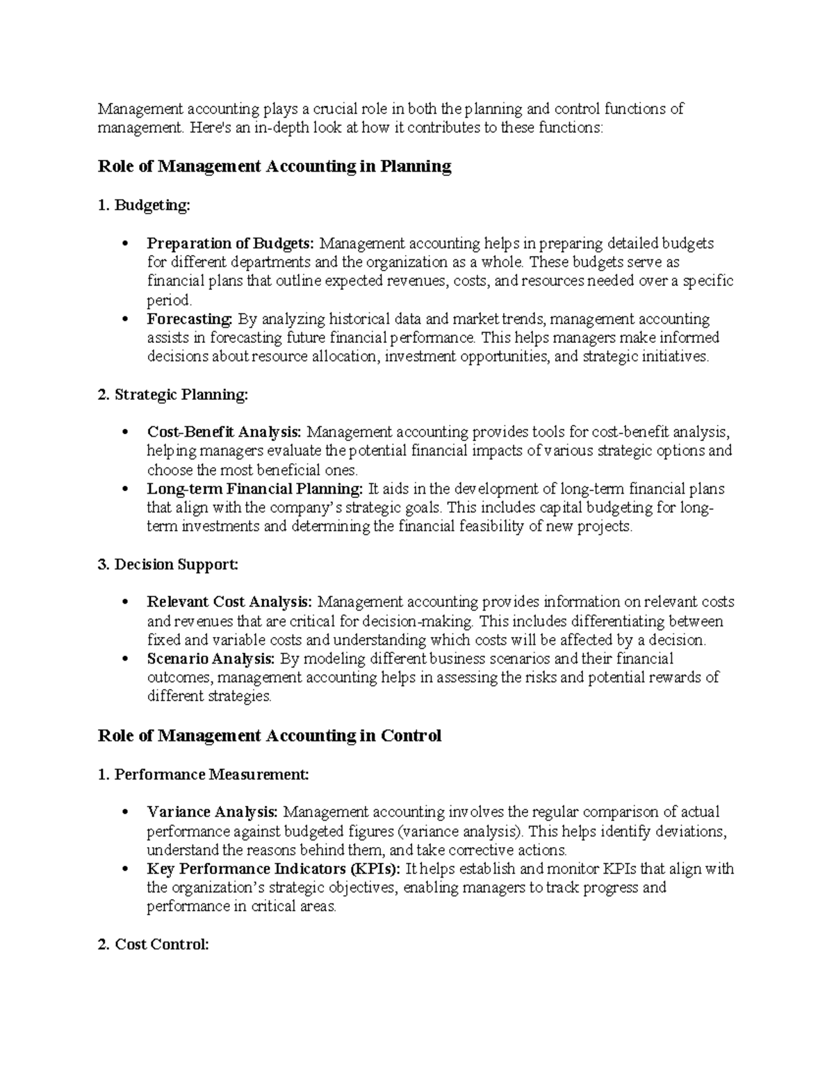 Role of management accounting in planning and control (MAN 24) - Studocu