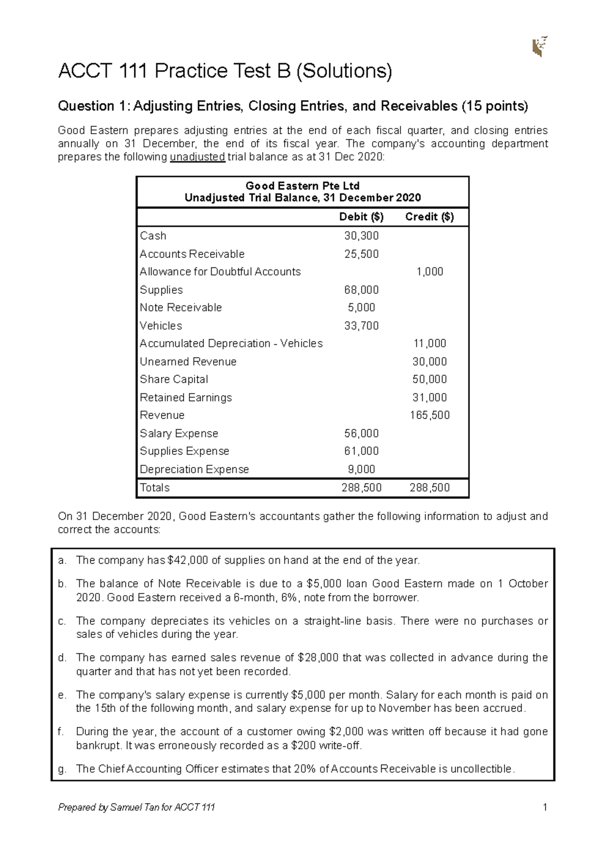 ACCT Practice Test B - Adjusting & Closing Entries Solutions - Studocu